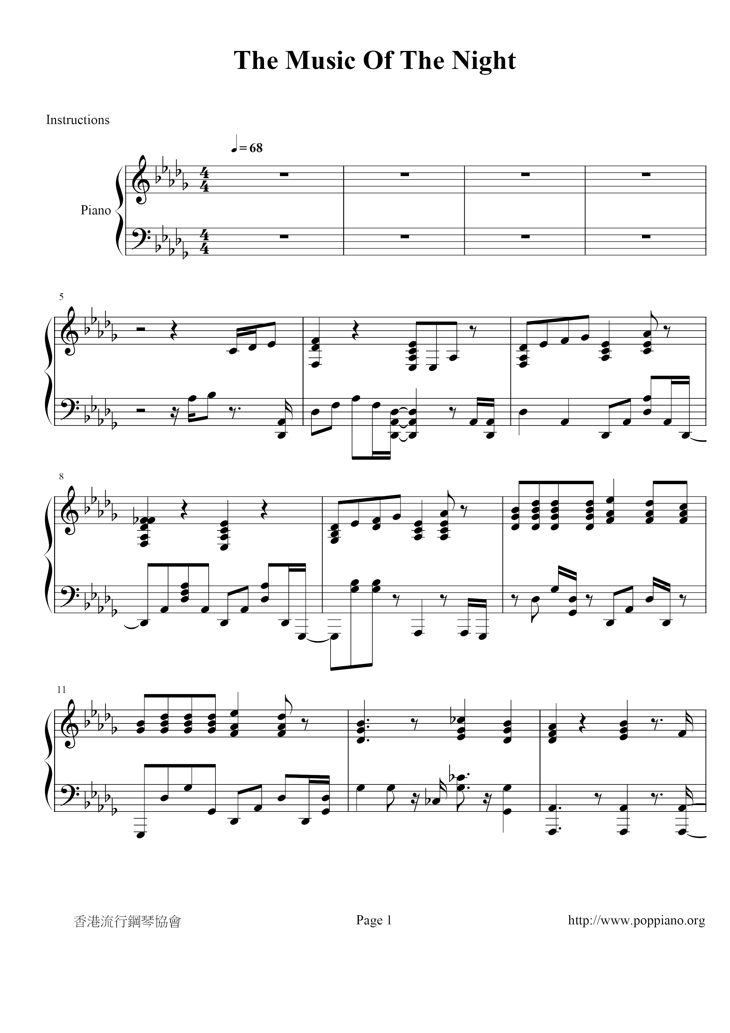 Andrew Lloyd Webber The Phantom Of The Opera Music Of The Night 琴谱 五