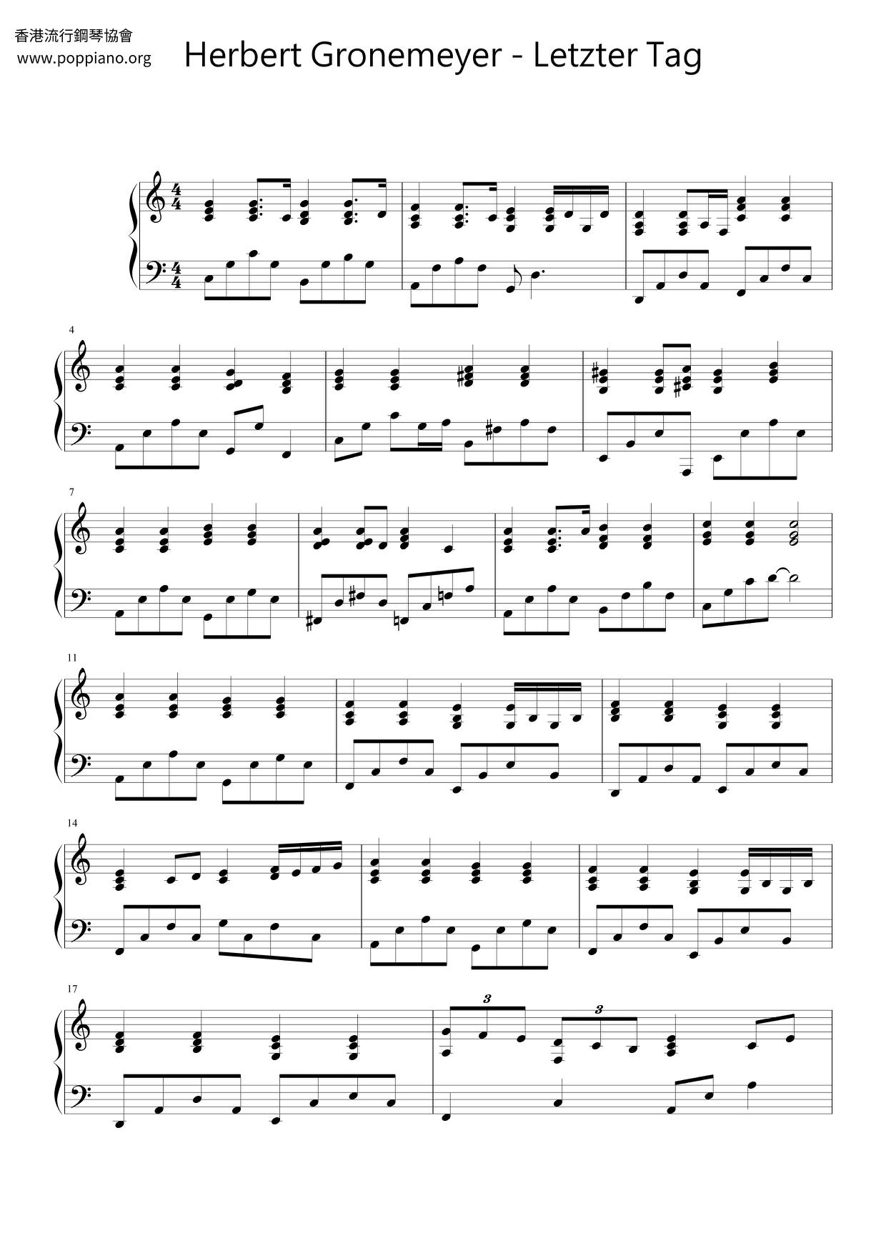 Herbert Gronemeyer-Letzter Tag 琴谱/五线谱pdf-香港流行钢琴协会琴谱下载 ★