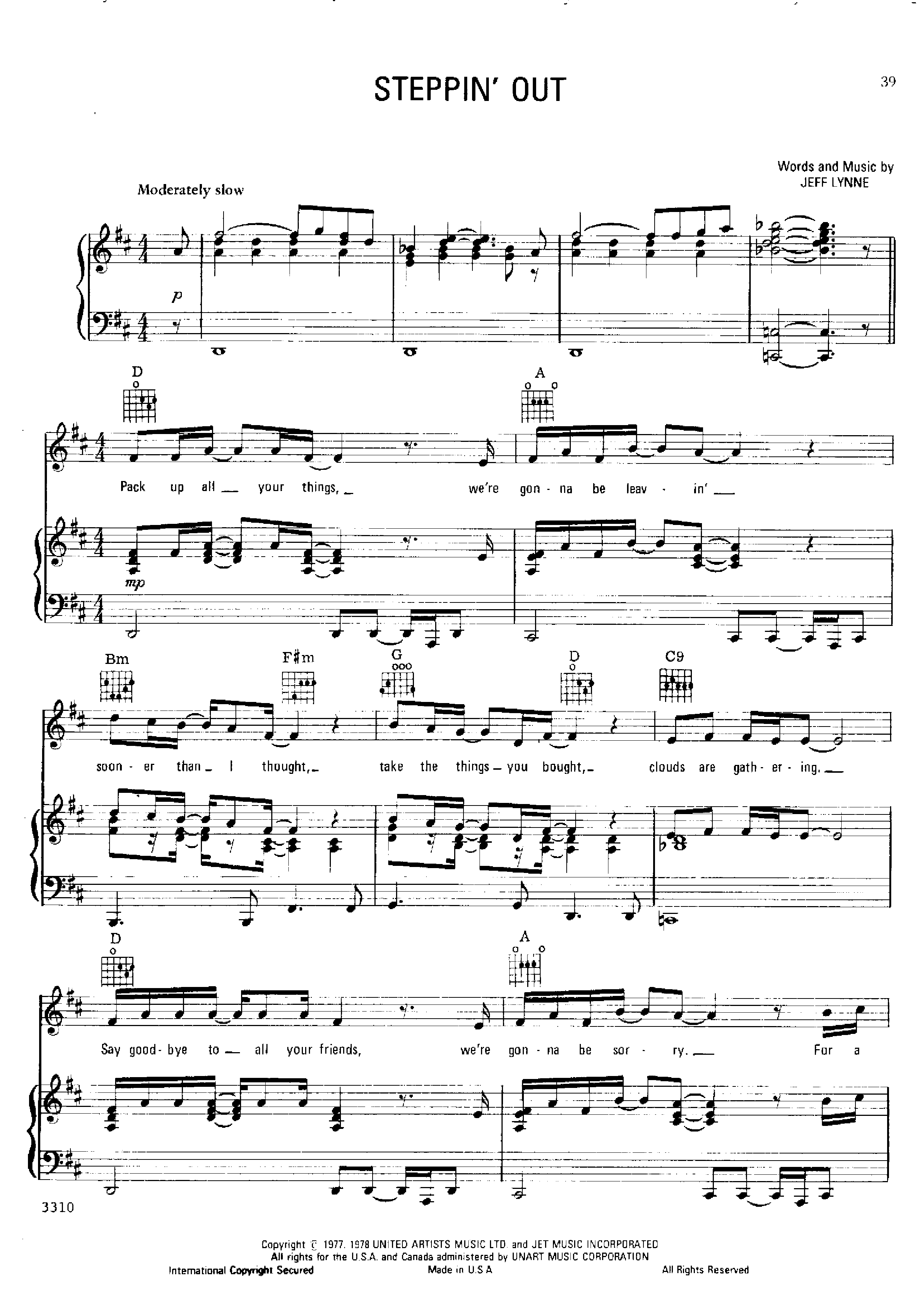 Electric Light Orchestra-Steppin' Out 琴谱/五线谱pdf-香港流行钢琴协会琴谱下载 ★