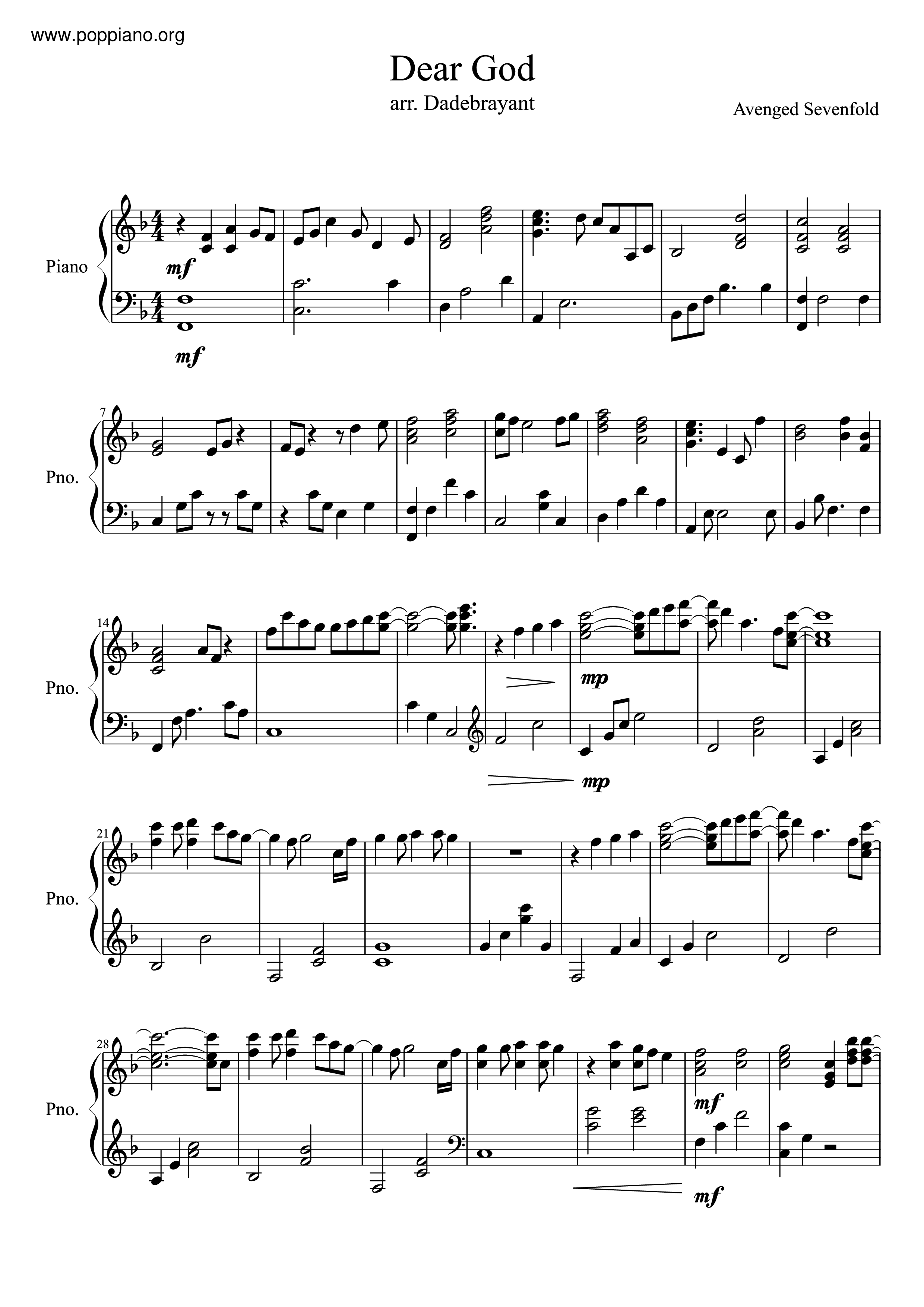 ★ 赞美诗-Dear God 琴谱/五线谱pdf-香港流行钢琴协会琴谱下载 ★