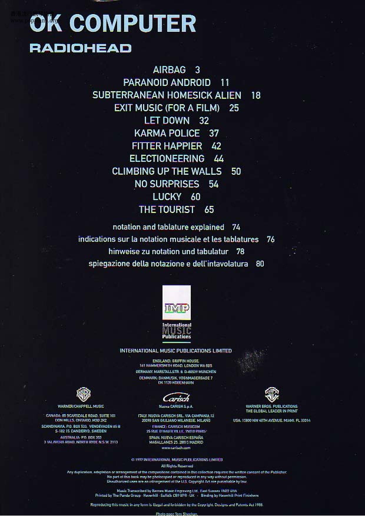 Radiohead-OK Computer Full Album 77 Pages 琴谱/五线谱pdf-香港流行钢琴协会琴谱下载 ★