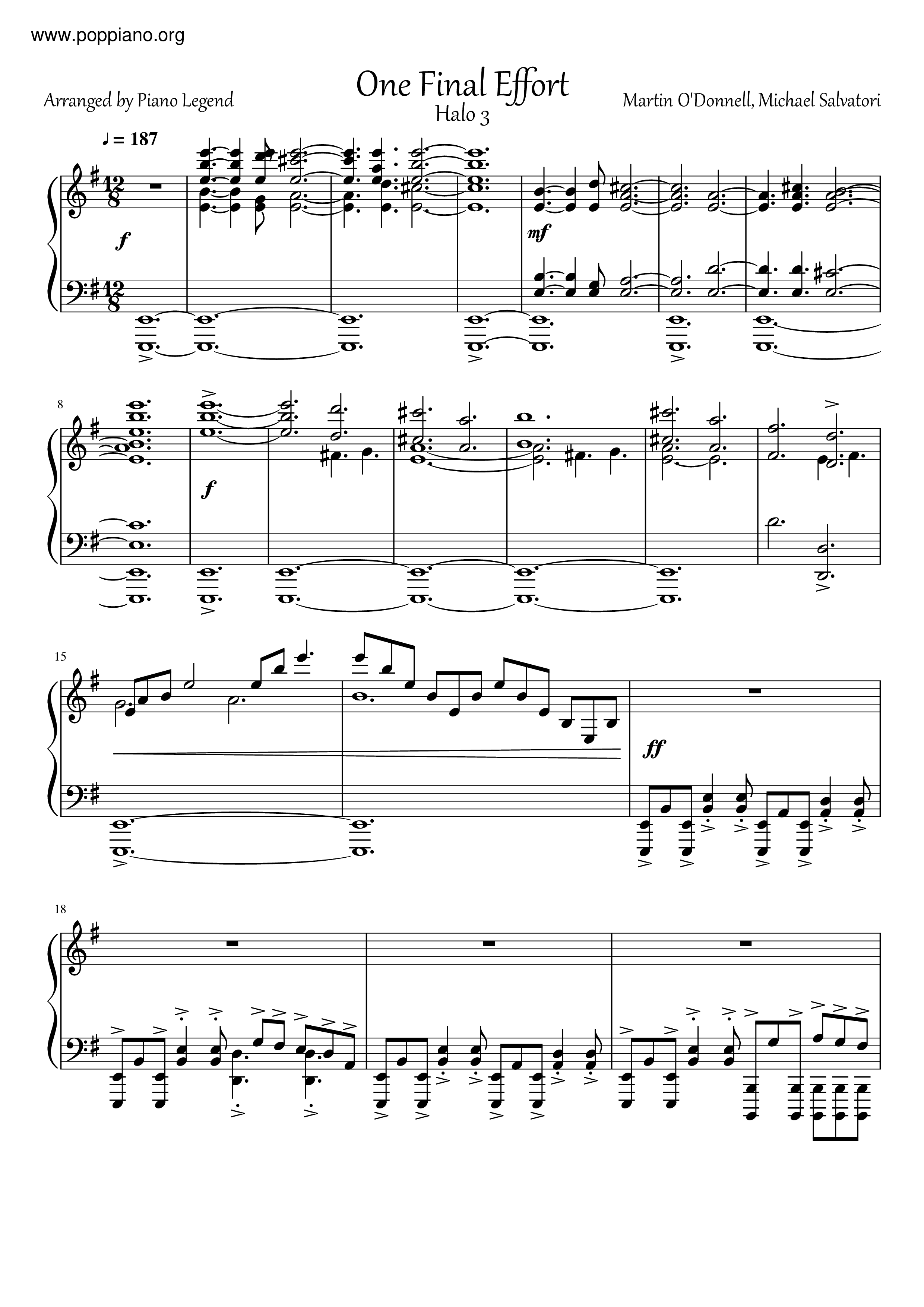 Martin O'Donnell-One Final Effort (Halo 3 OST) 琴谱/五线谱pdf-香港流行钢琴协会琴谱下载 ★