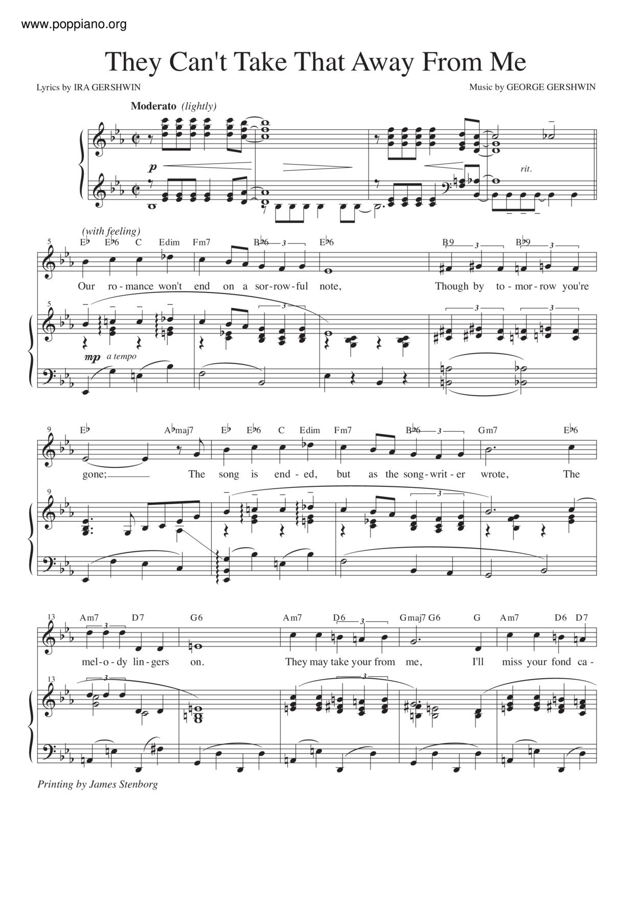 George Gershwin-They Can't Take That Away From Me 琴谱/五线谱pdf-香港流行钢琴协会琴谱下载 ★