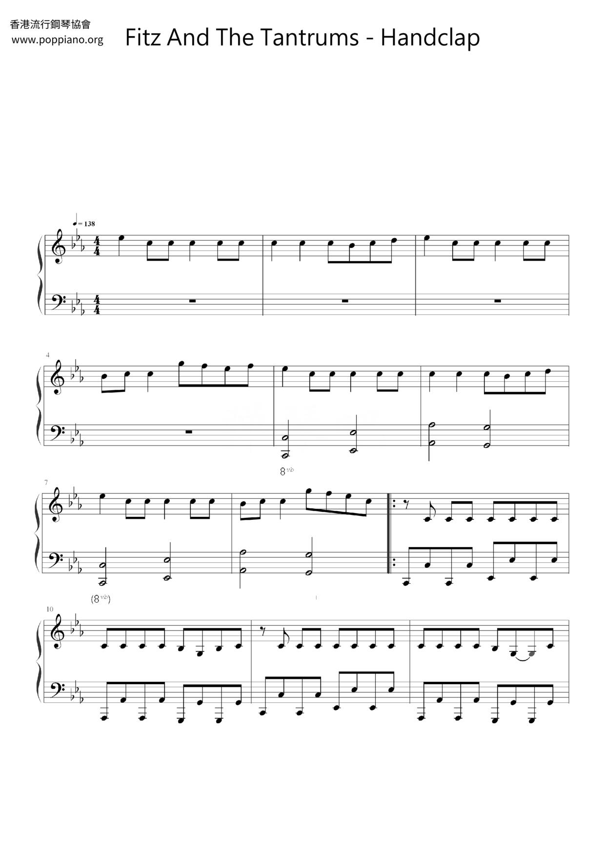 Fitz And The Tantrums-Handclap 琴谱/五线谱pdf-香港流行钢琴协会琴谱下载 ★