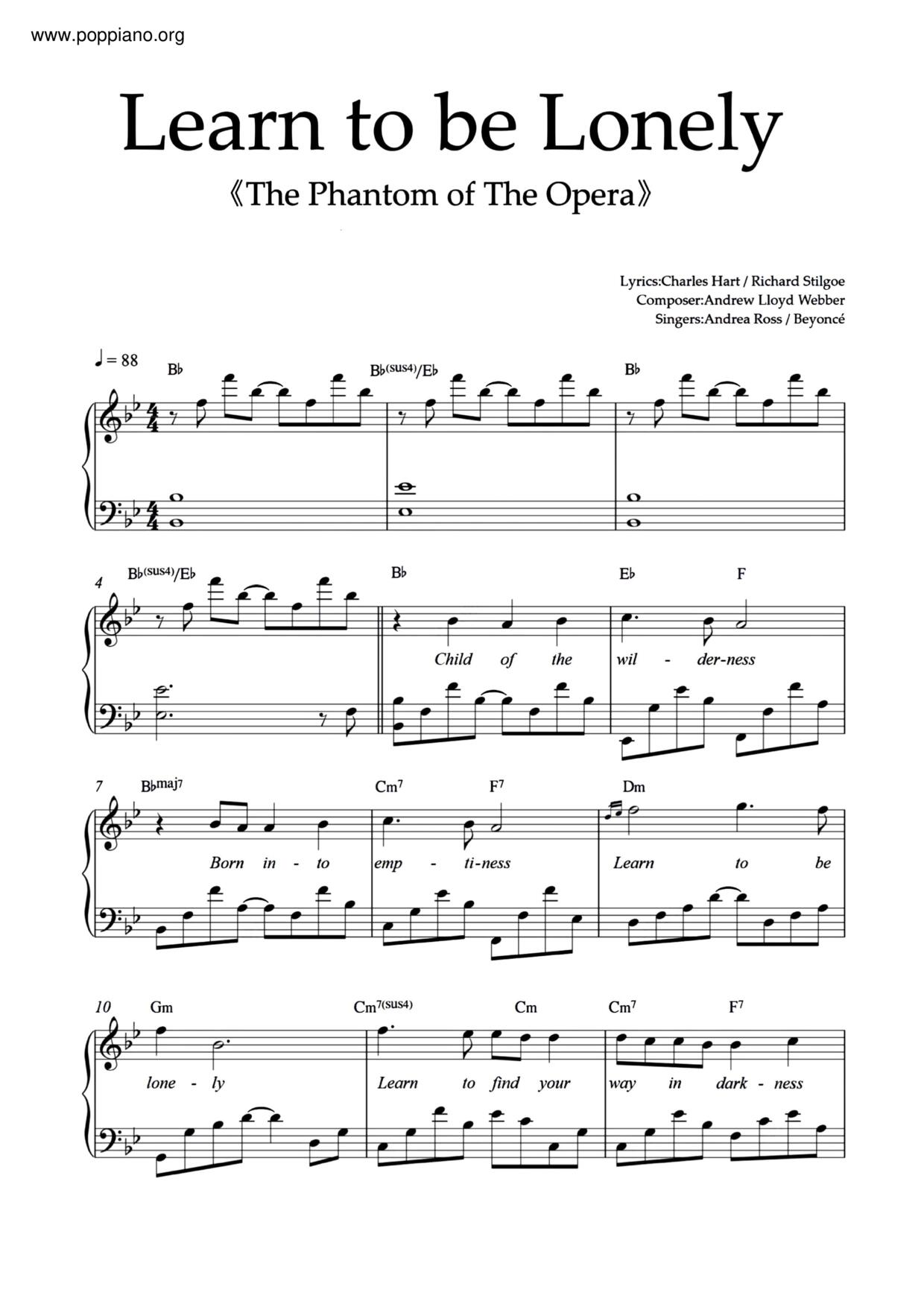 The Phantom Of The Opera-Learn To Be Lonely 琴谱/五线谱pdf-香港流行钢琴协会琴谱下载 ★
