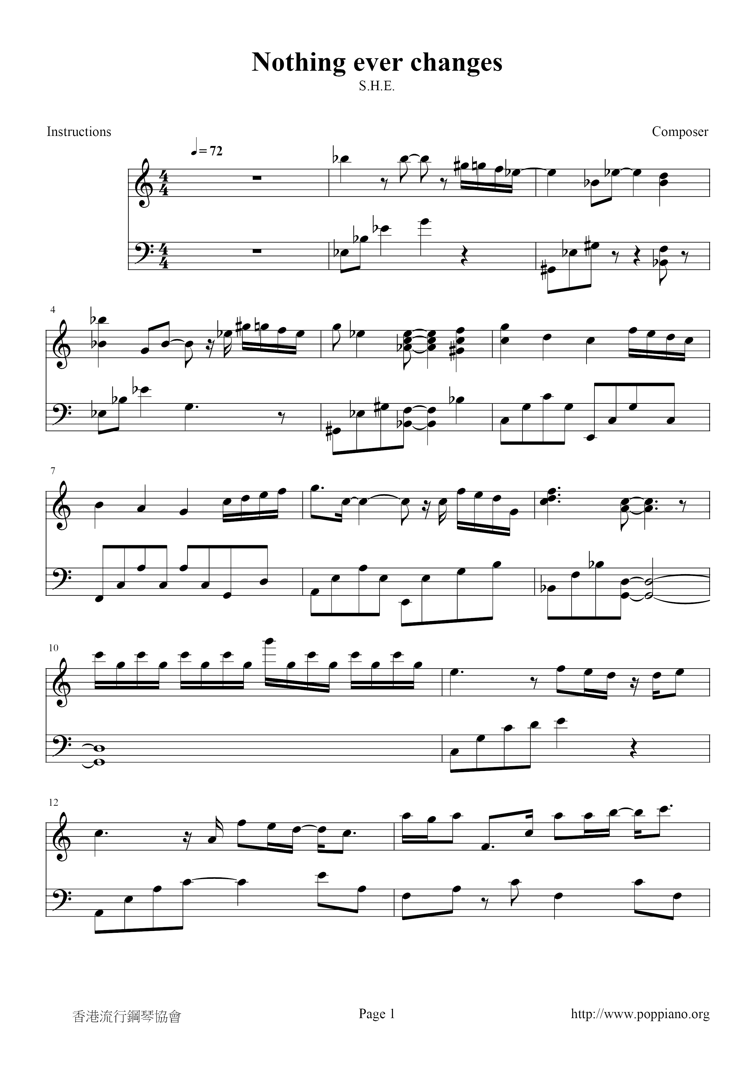 S.H.E-Nothing Ever Changes Sheet Music pdf, - Free Score Download ★