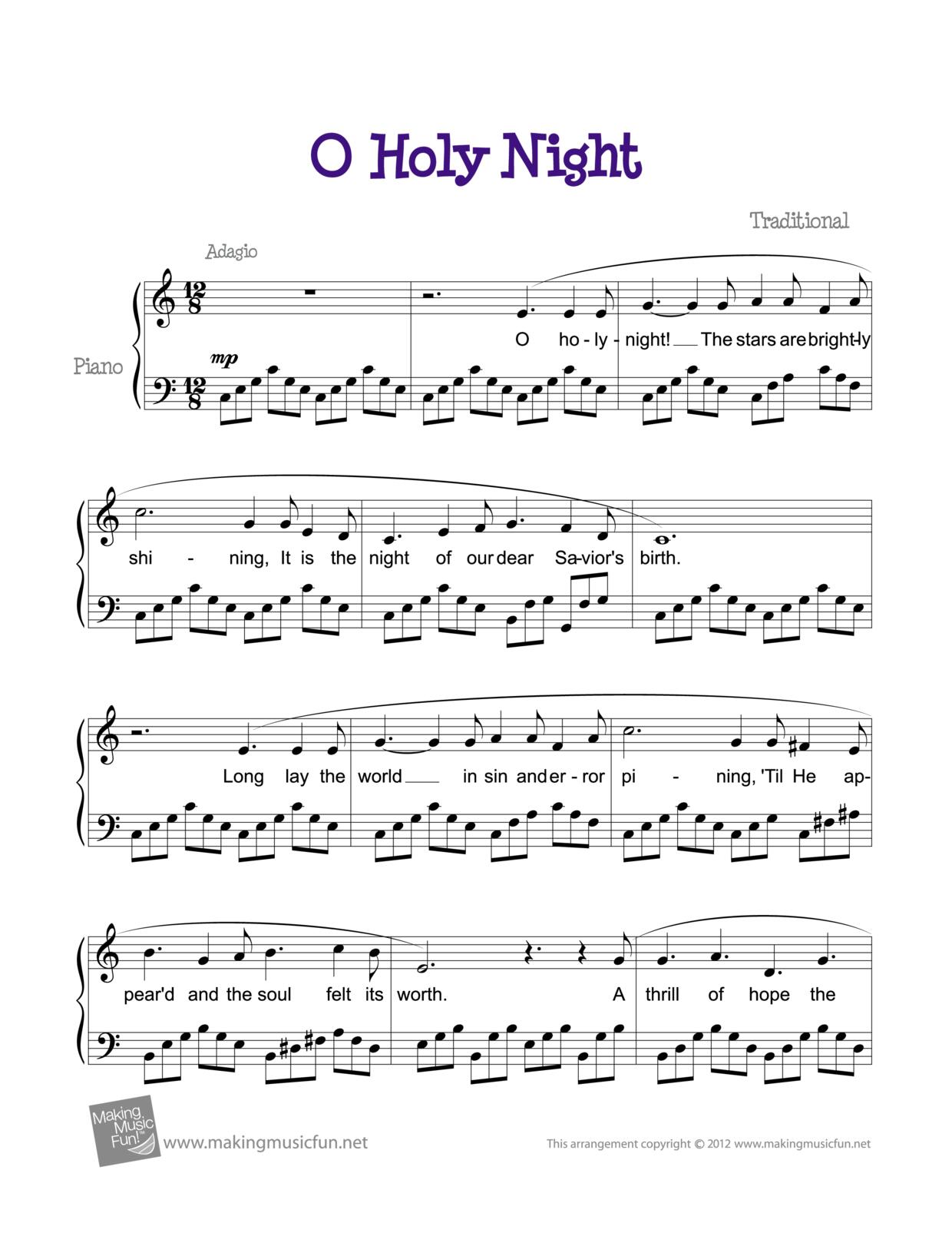 Christmas-O Holy Night Sheet Music pdf, - Free Score Download ★
