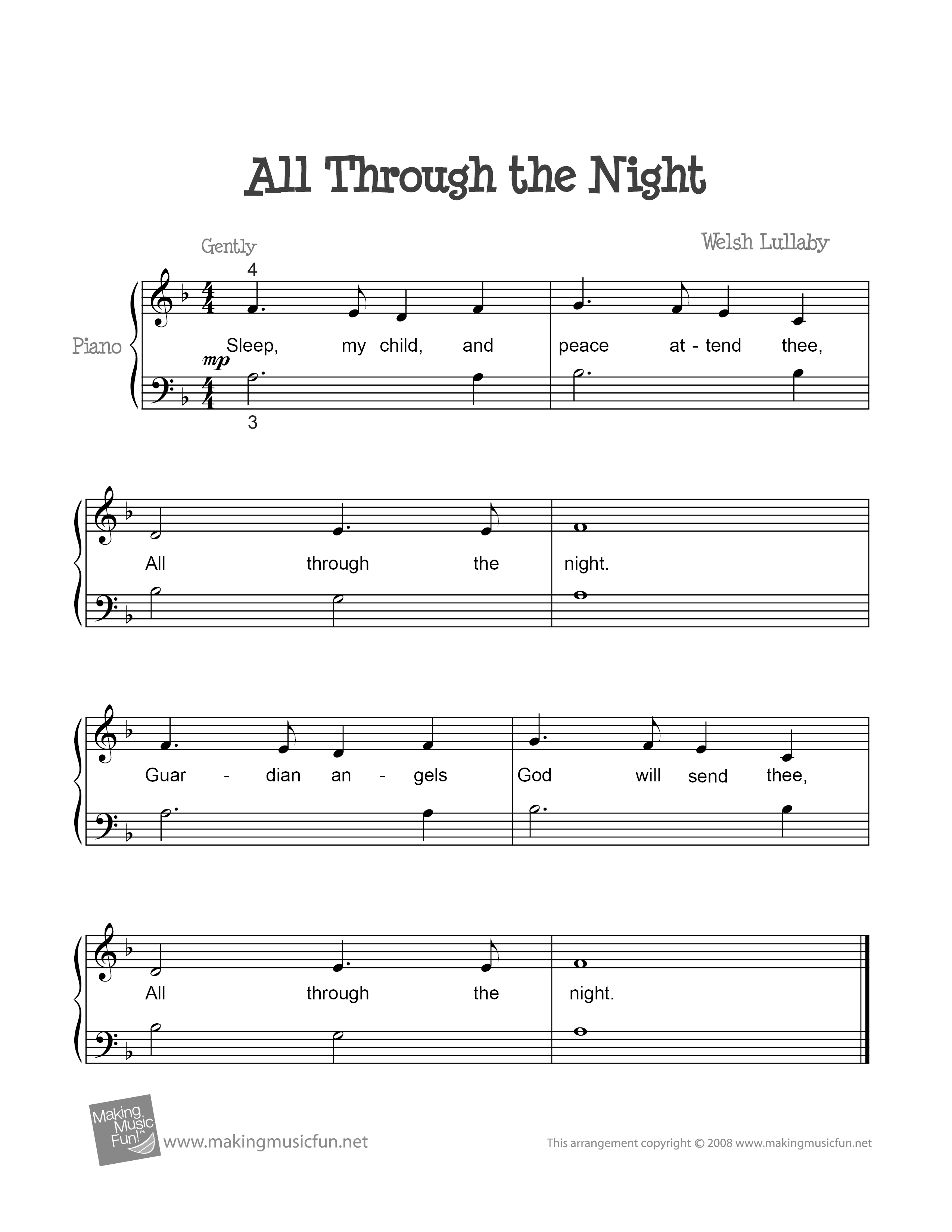 Welsh Lullaby-All Through The Night Sheet Music pdf, - Free Score ...