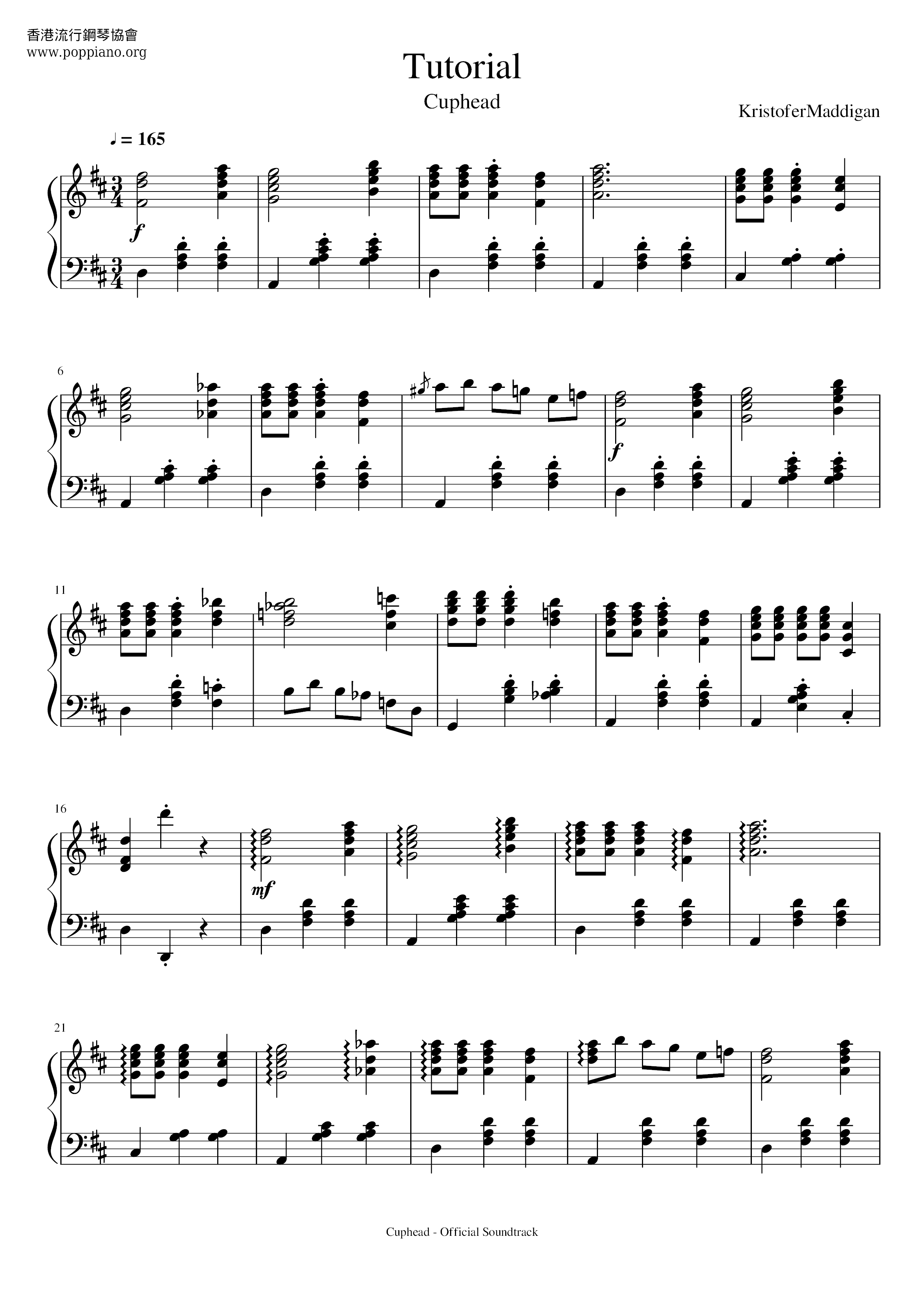 Kristofer Maddigan-Teacup Head Cuphead- Tutorial Sheet Music pdf, - Free Score Download ★