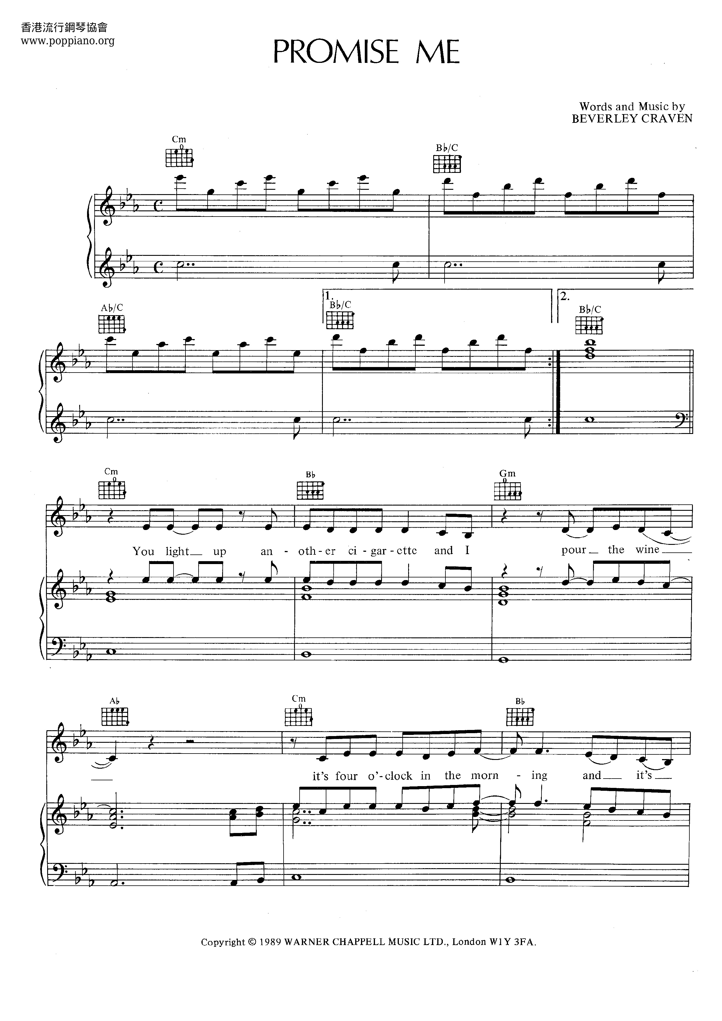 Beverley Craven-Promise Me Sheet Music pdf, - Free Score Download ★