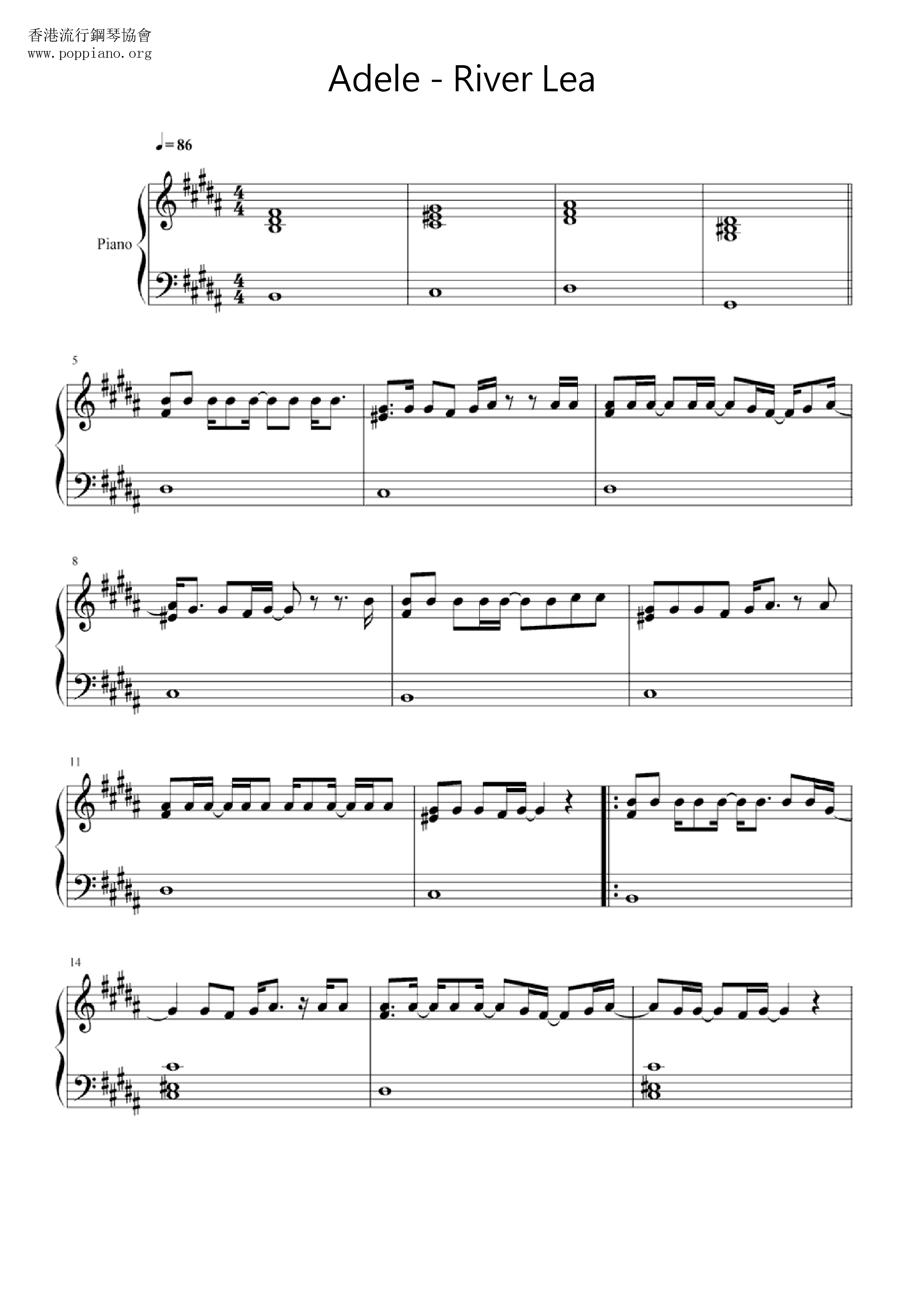 Adele-River Lea Sheet Music pdf, - Free Score Download ★