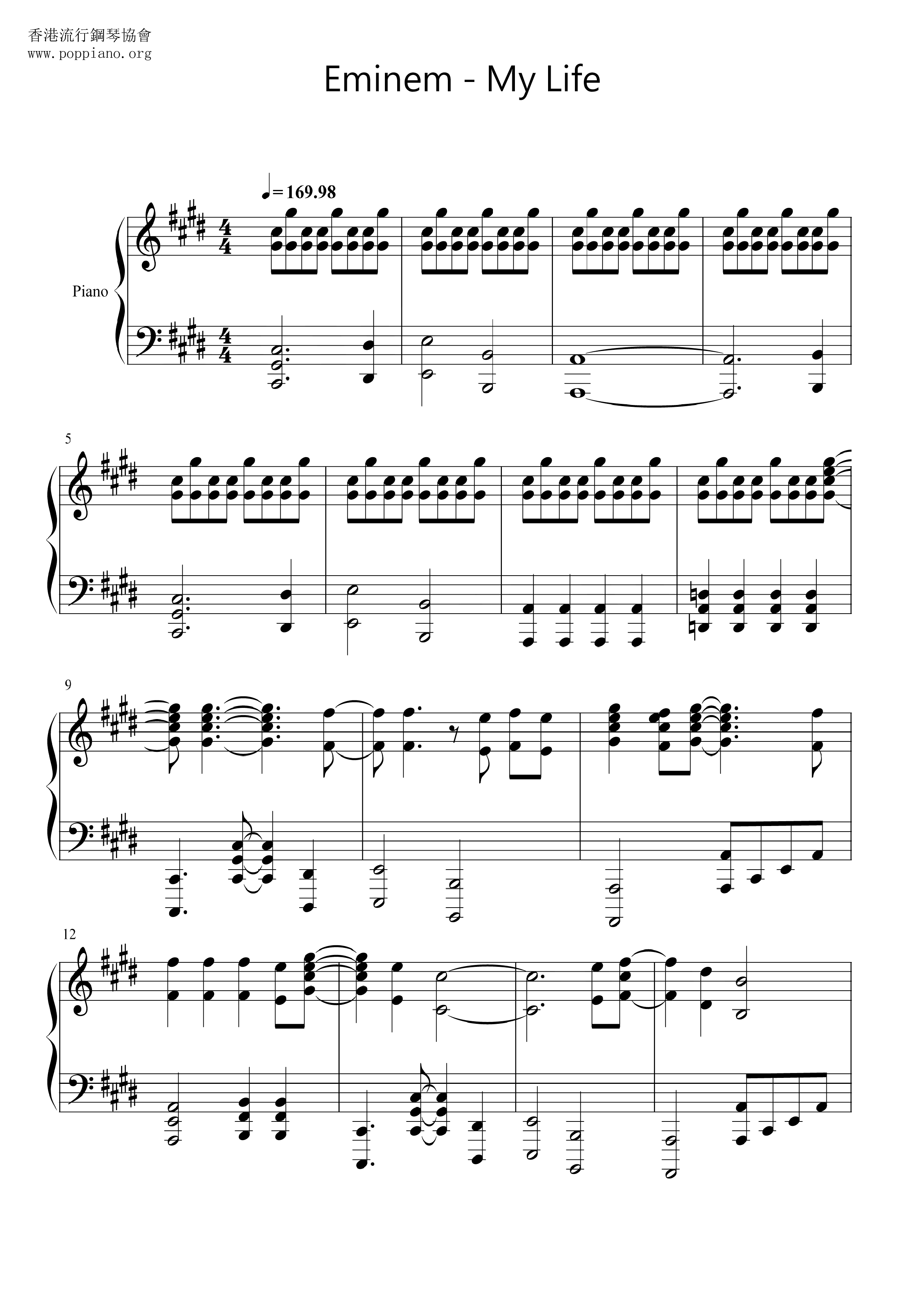 Eminem-My Life Sheet Music pdf, - Free Score Download ★