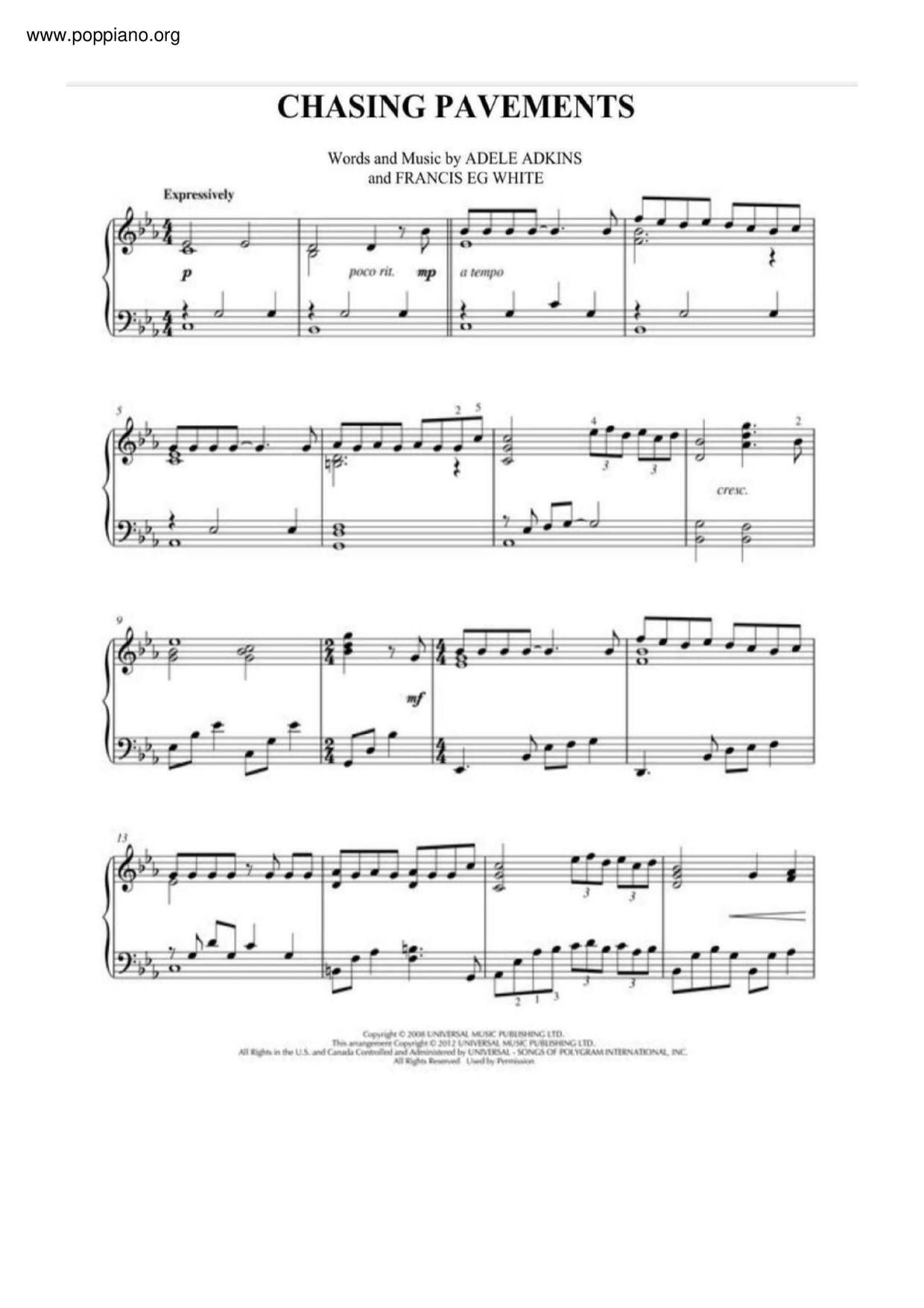Adele-Chasing Pavements Sheet Music pdf, - Free Score Download ★