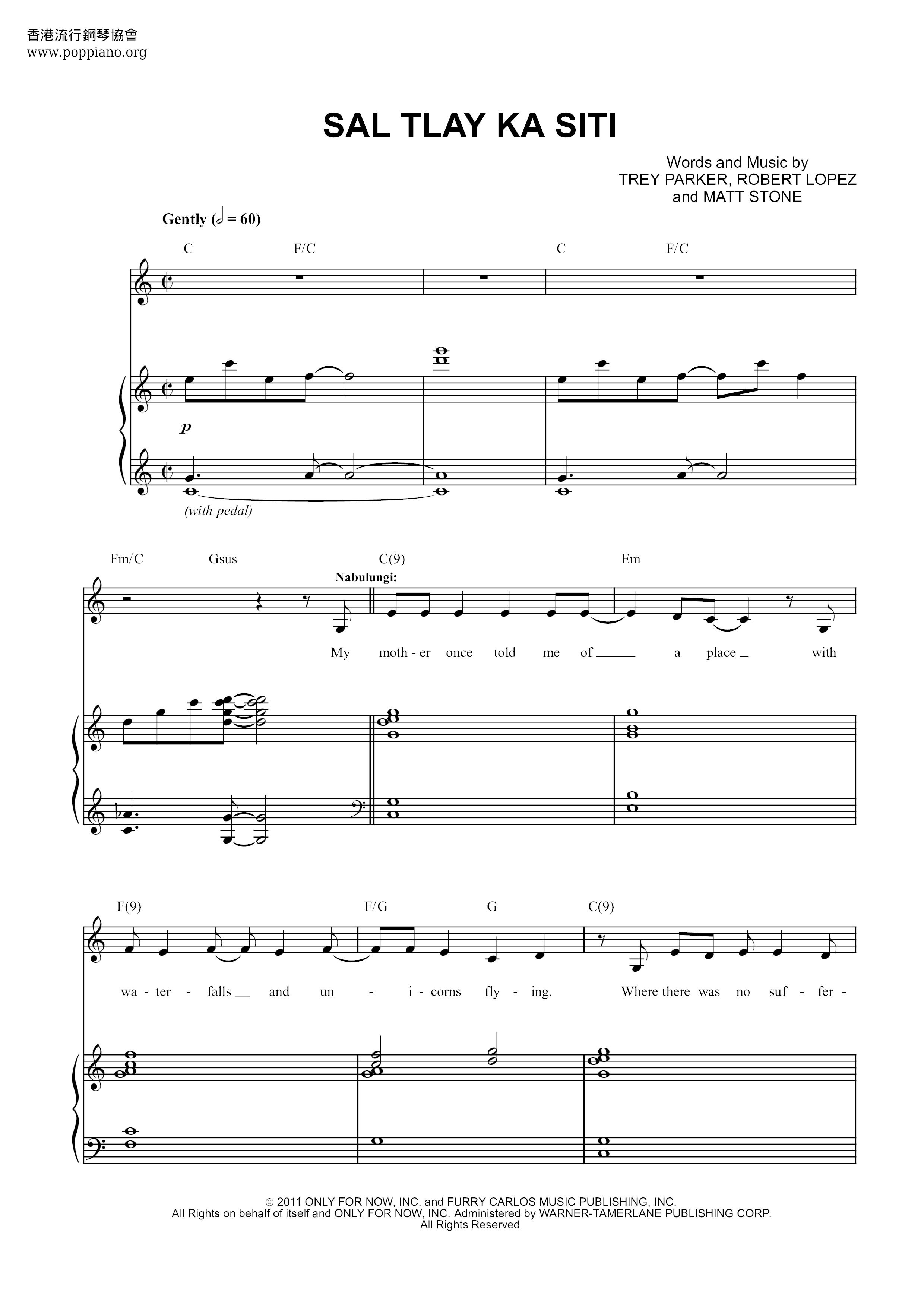 Trey Parker, Robert Lopez, Matt Stone-Sal Tlay Ka Siti Sheet Music pdf ...