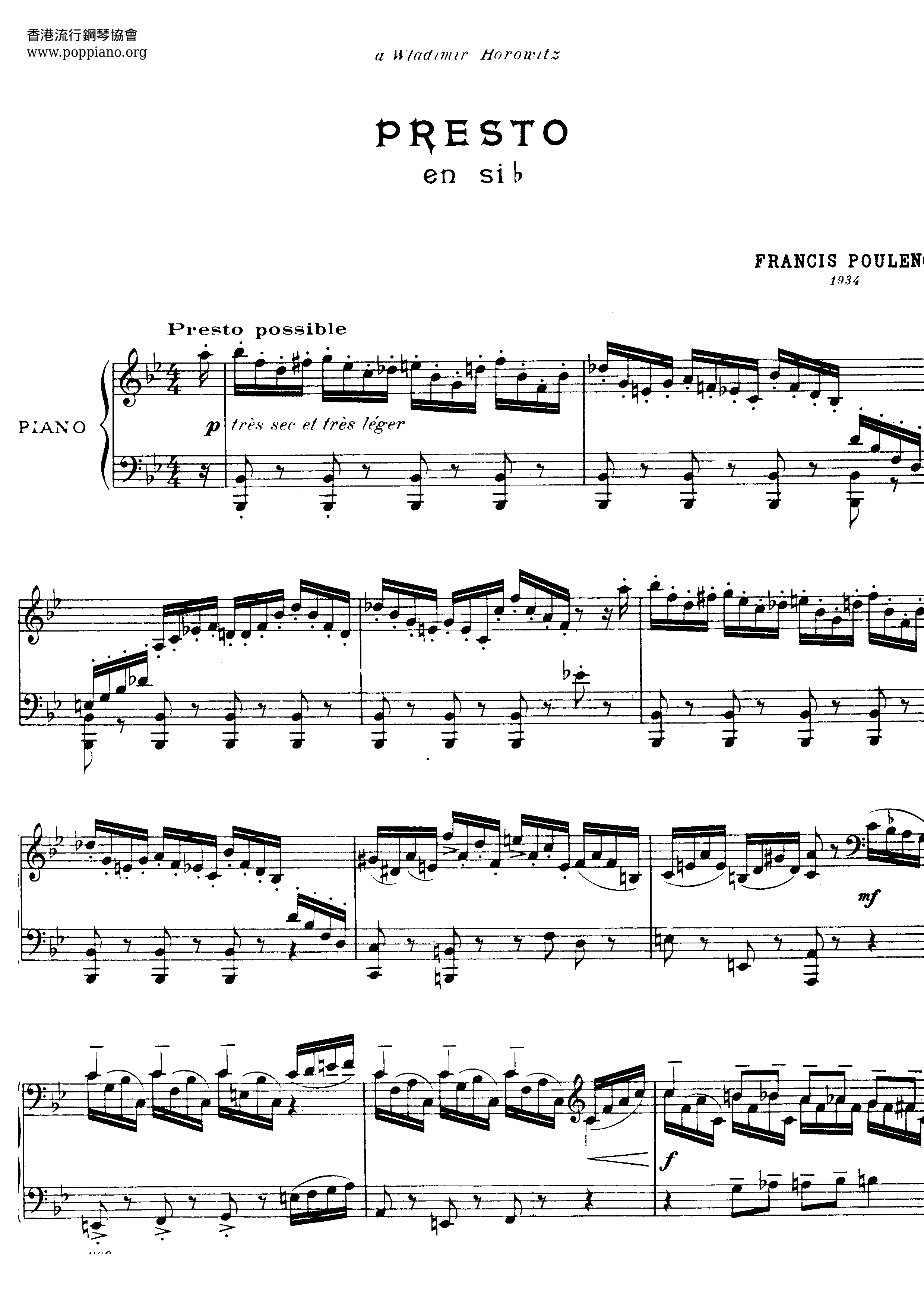 Francis Poulenc-Presto B-Dur Sheet Music pdf, - Free Score Download ★