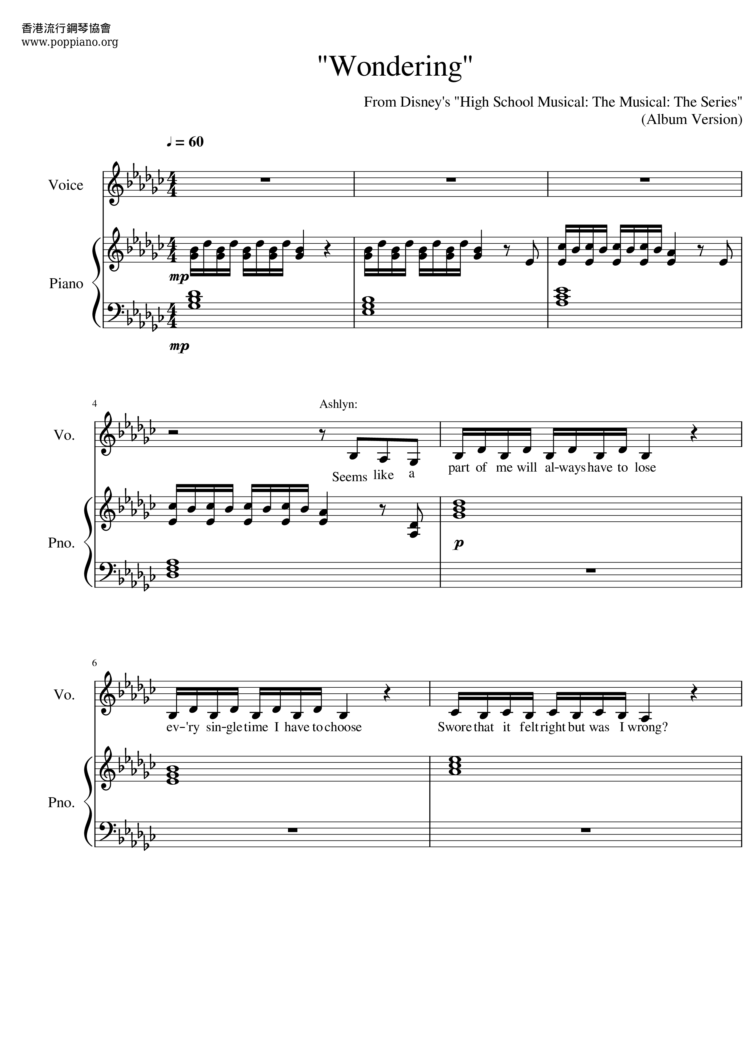 High School Musical-Wondering Sheet Music pdf, - Free Score Download ★