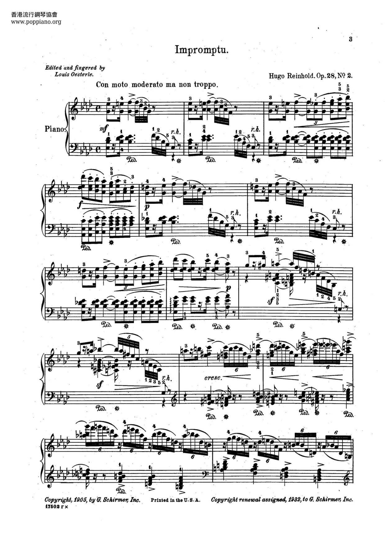 Hugo Reinhold-Impromptu, Op.28, No.2 Sheet Music pdf, - Free Score Download ★