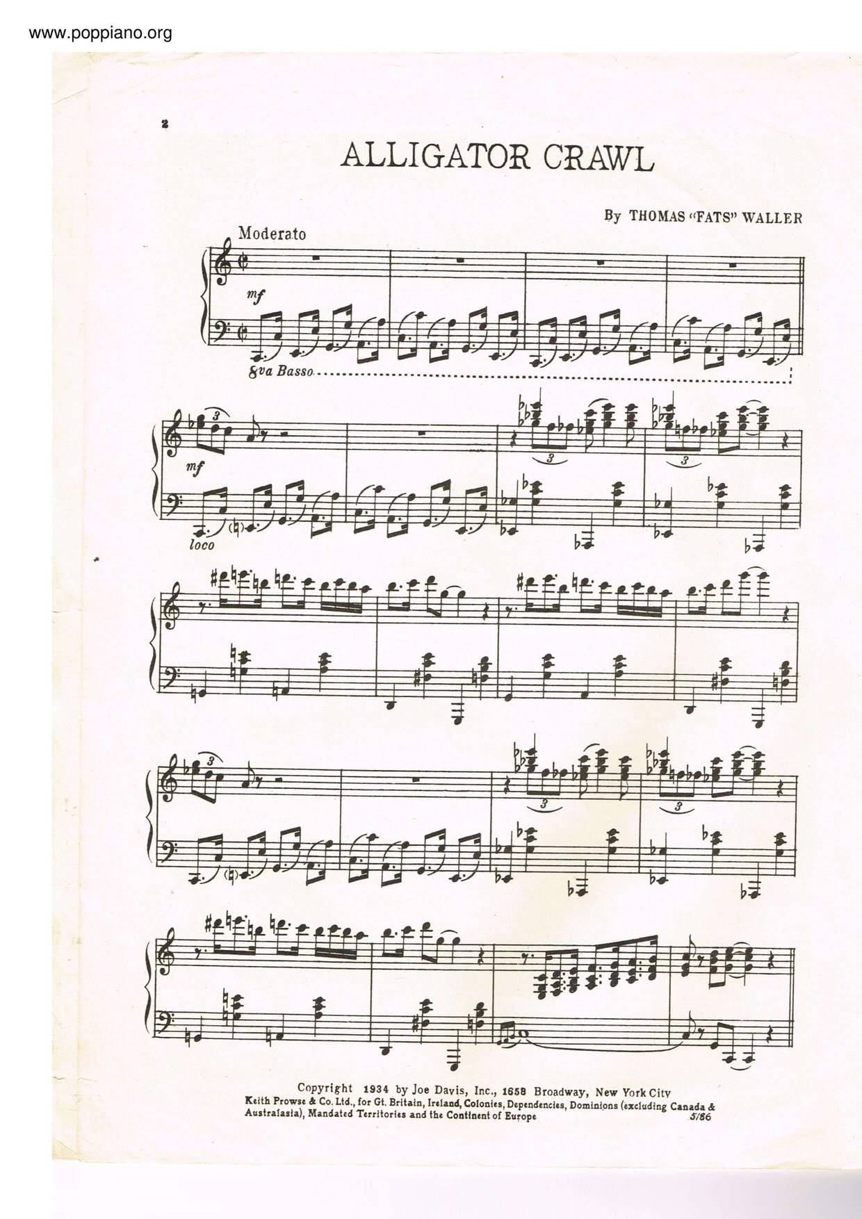 Thomas "Fats" Waller-Alligator Crawl Sheet Music pdf, - Free Score ...