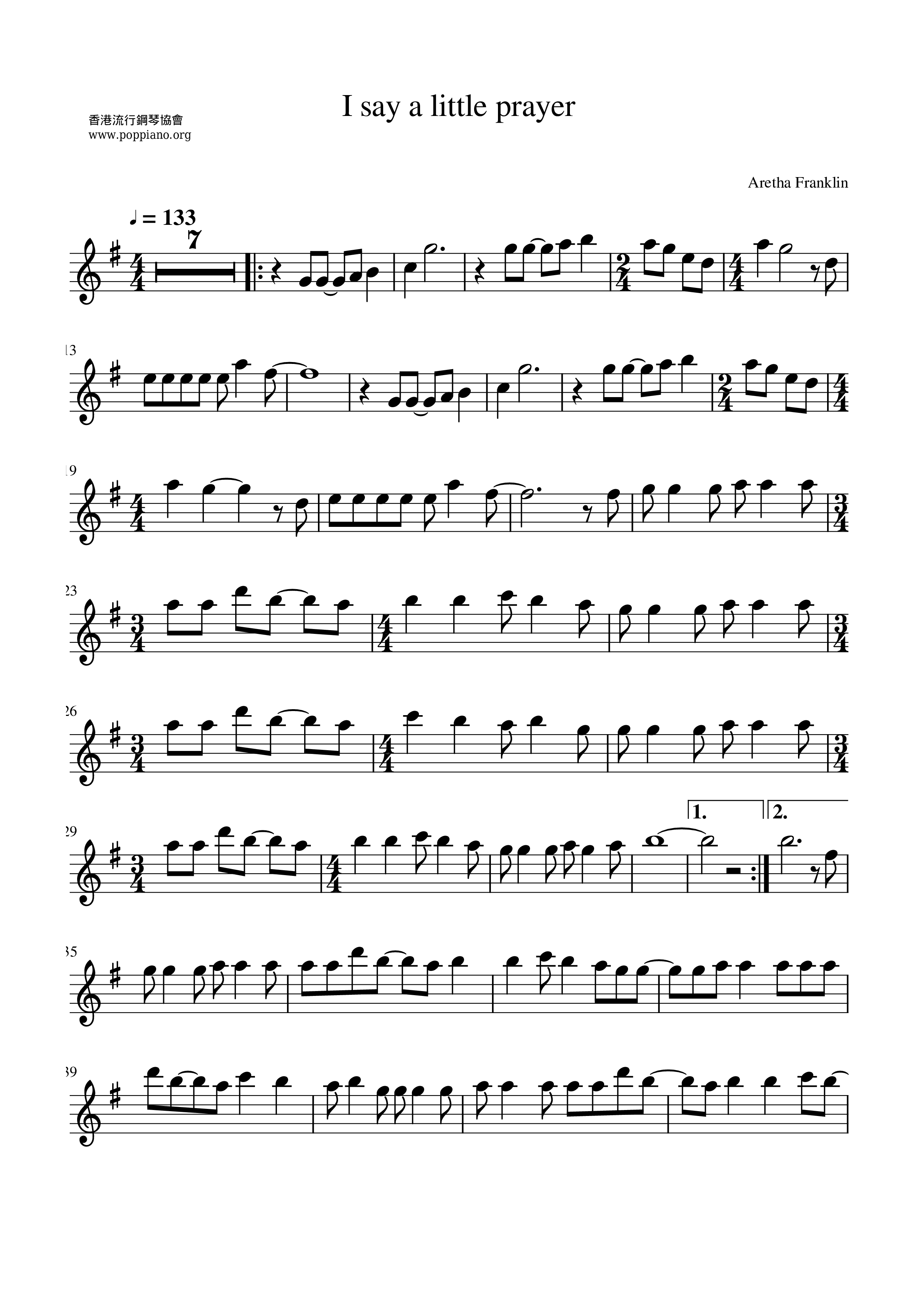 Aretha Franklin-I Say A Little Prayer Sax Score pdf, - Free Score Download ★