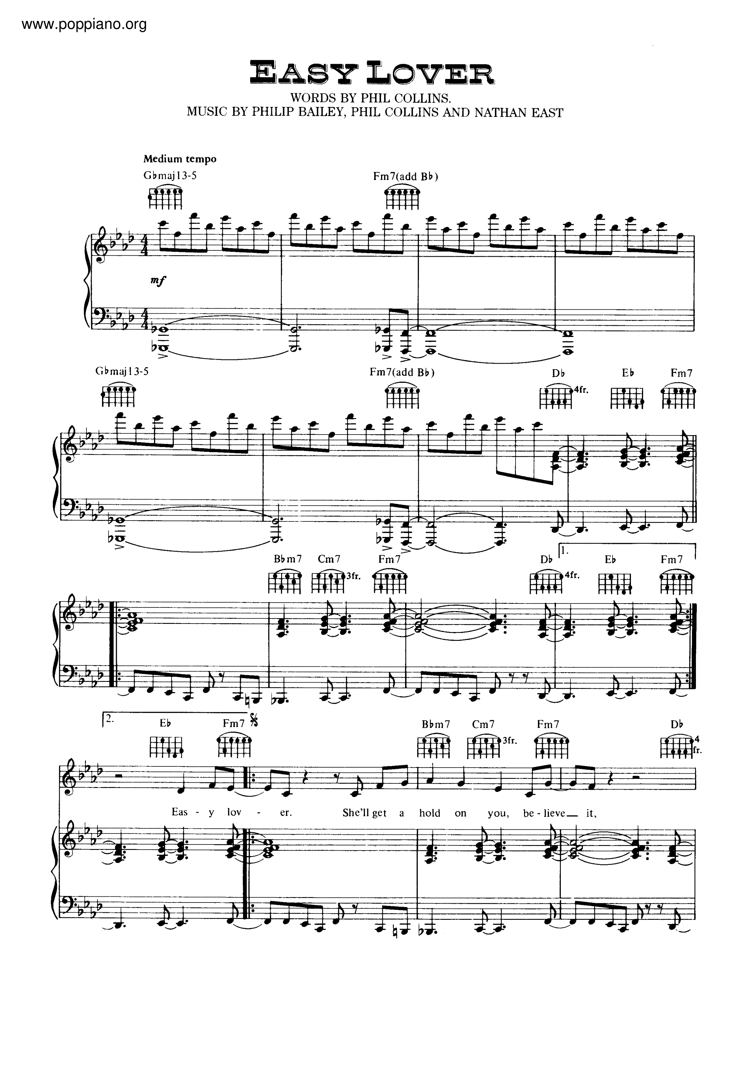 Phil Collins-Easy Lover Sheet Music pdf, - Free Score Download ★