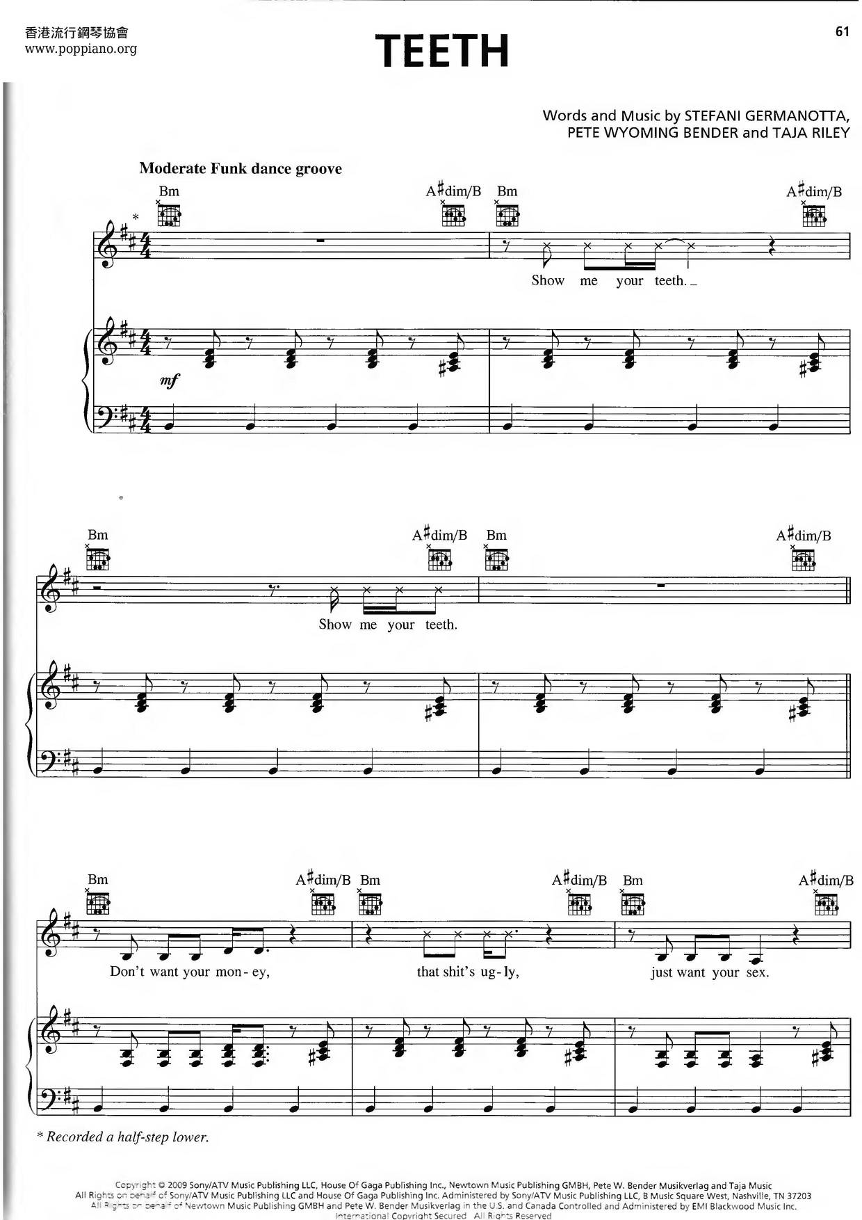 Lady Gaga-Teeth Sheet Music pdf, (レディー・ガガ) - Free Score Download ★