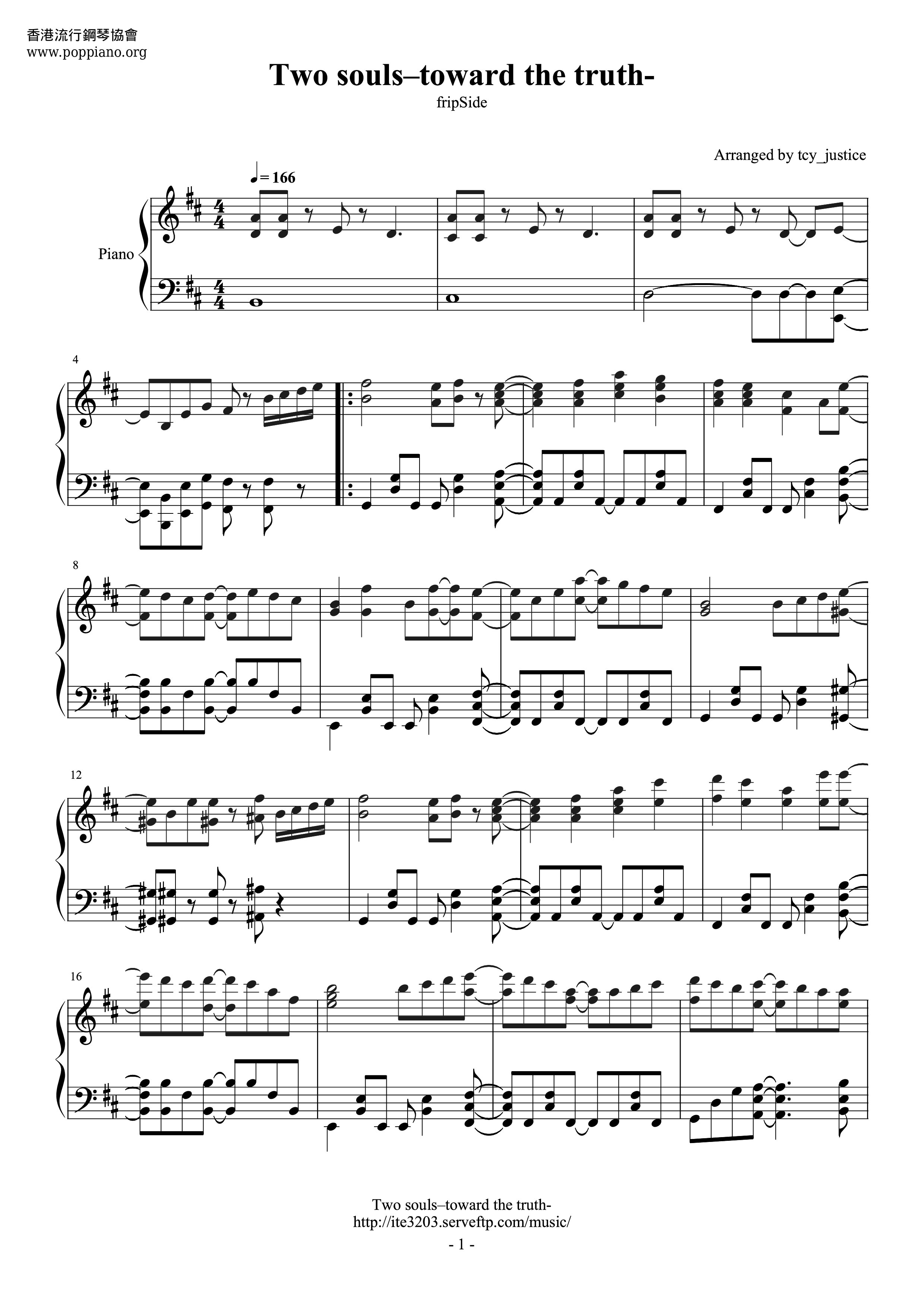 FripSide-Two Souls - Toward The Truth Sheet Music pdf, (フリップサイド) - Free Score Download ★