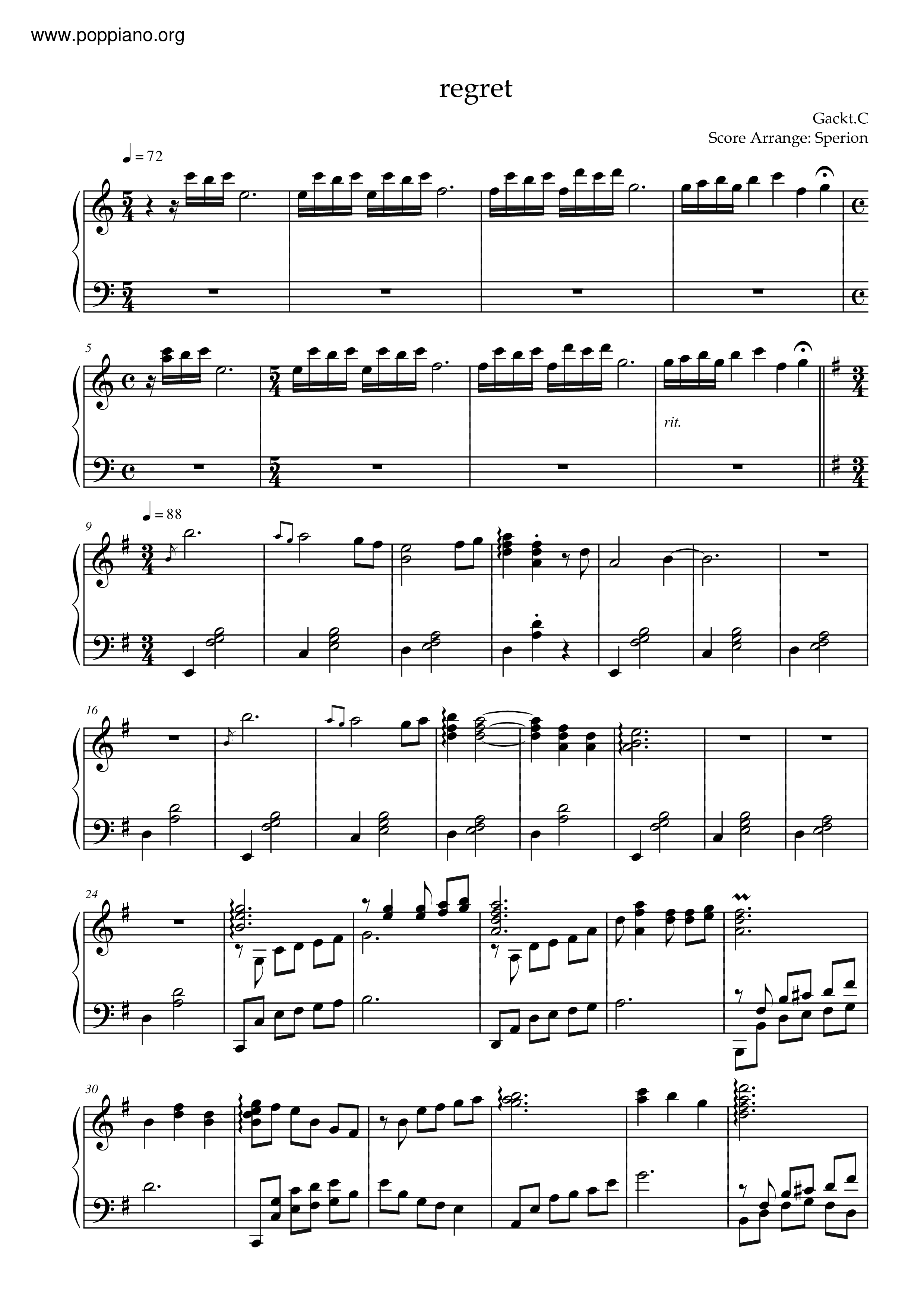 Gakuto Oshiro-Regret Sheet Music pdf, (大城 ガクト) - Free Score Download ★