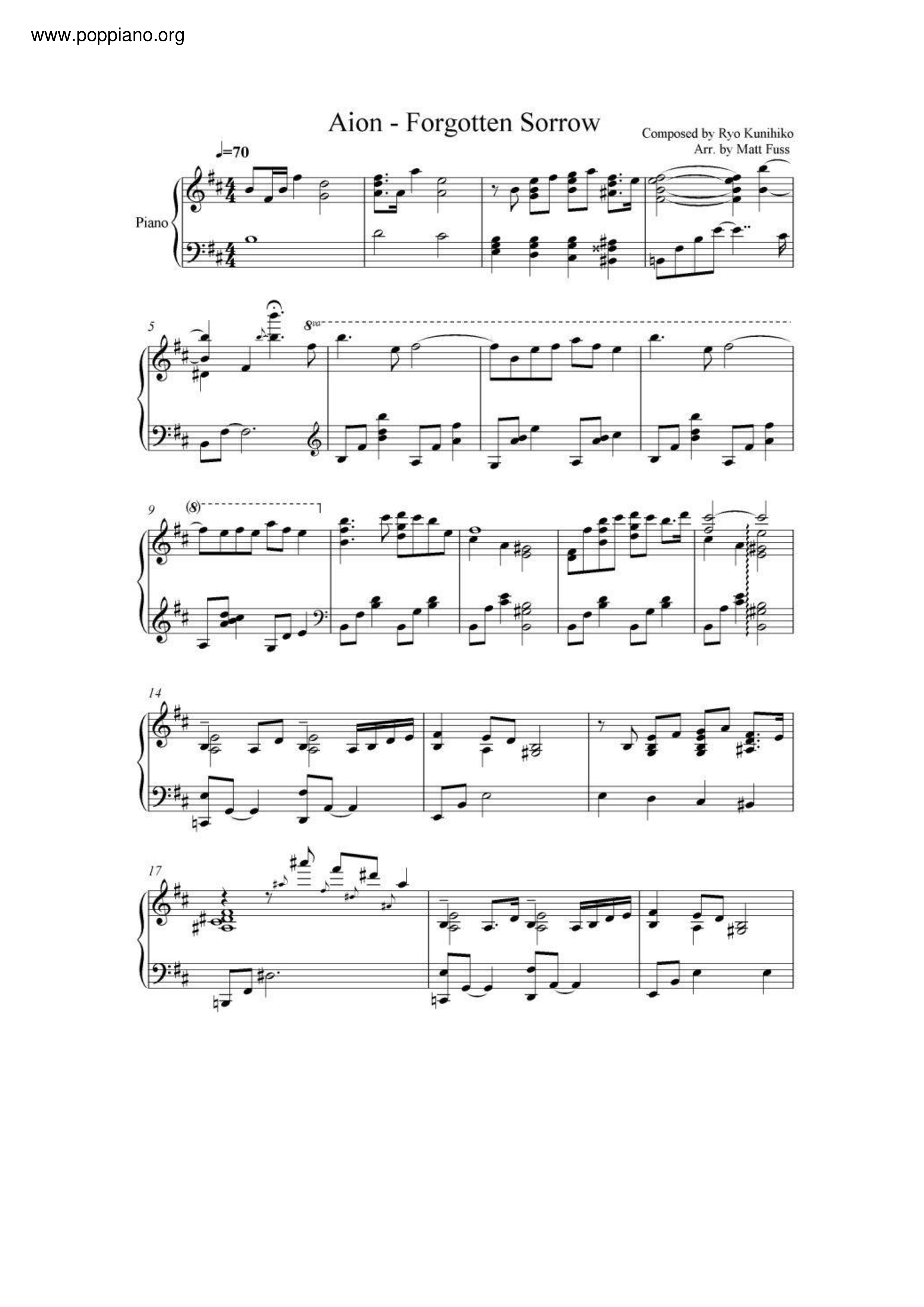 Aion-Forgotten Sorrow Sheet Music pdf, - Free Score Download ★