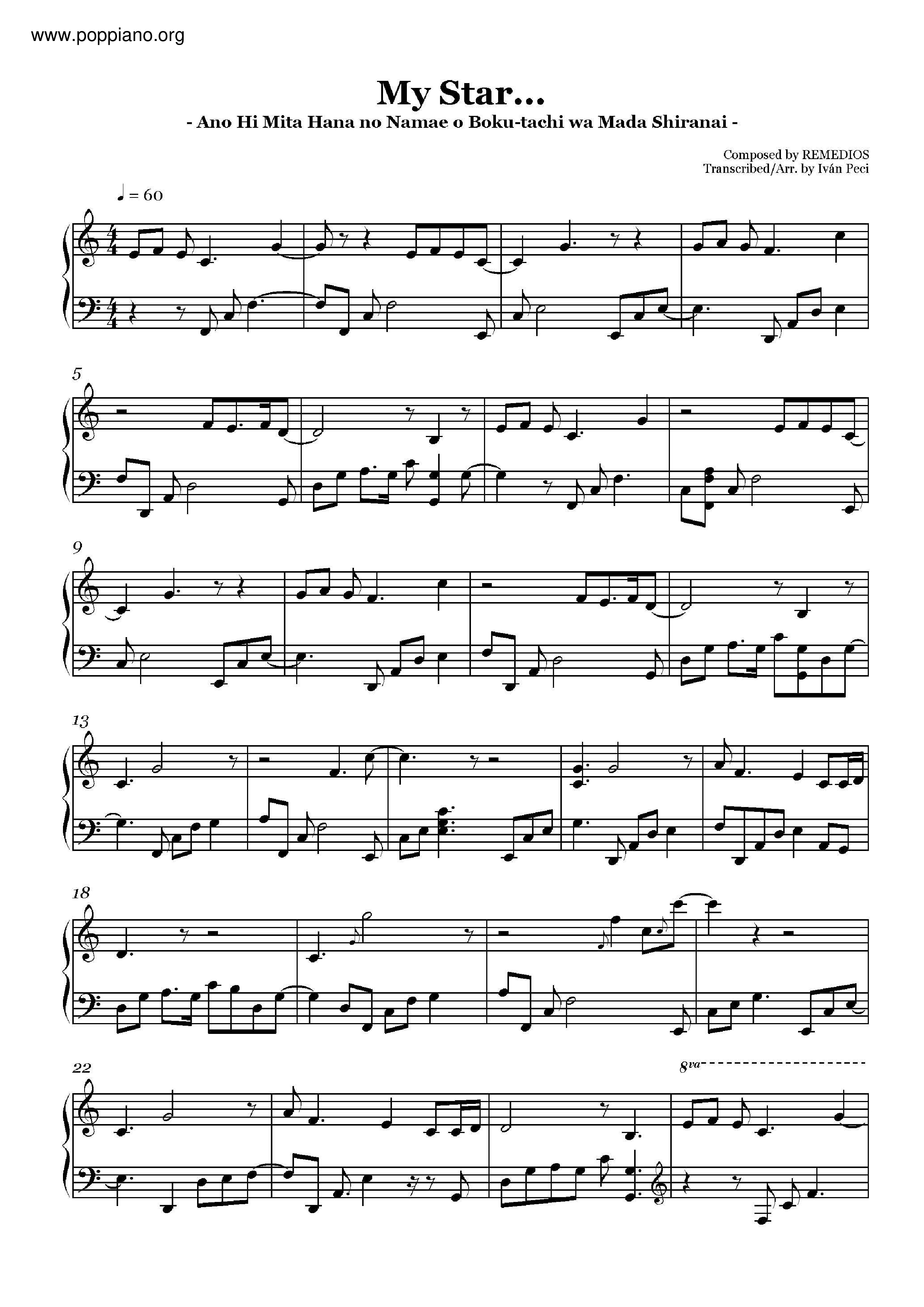 Ano Hi Mita Hana No Namae O Bokutachi Wa Mada Shiranai-My Star... Sheet ...