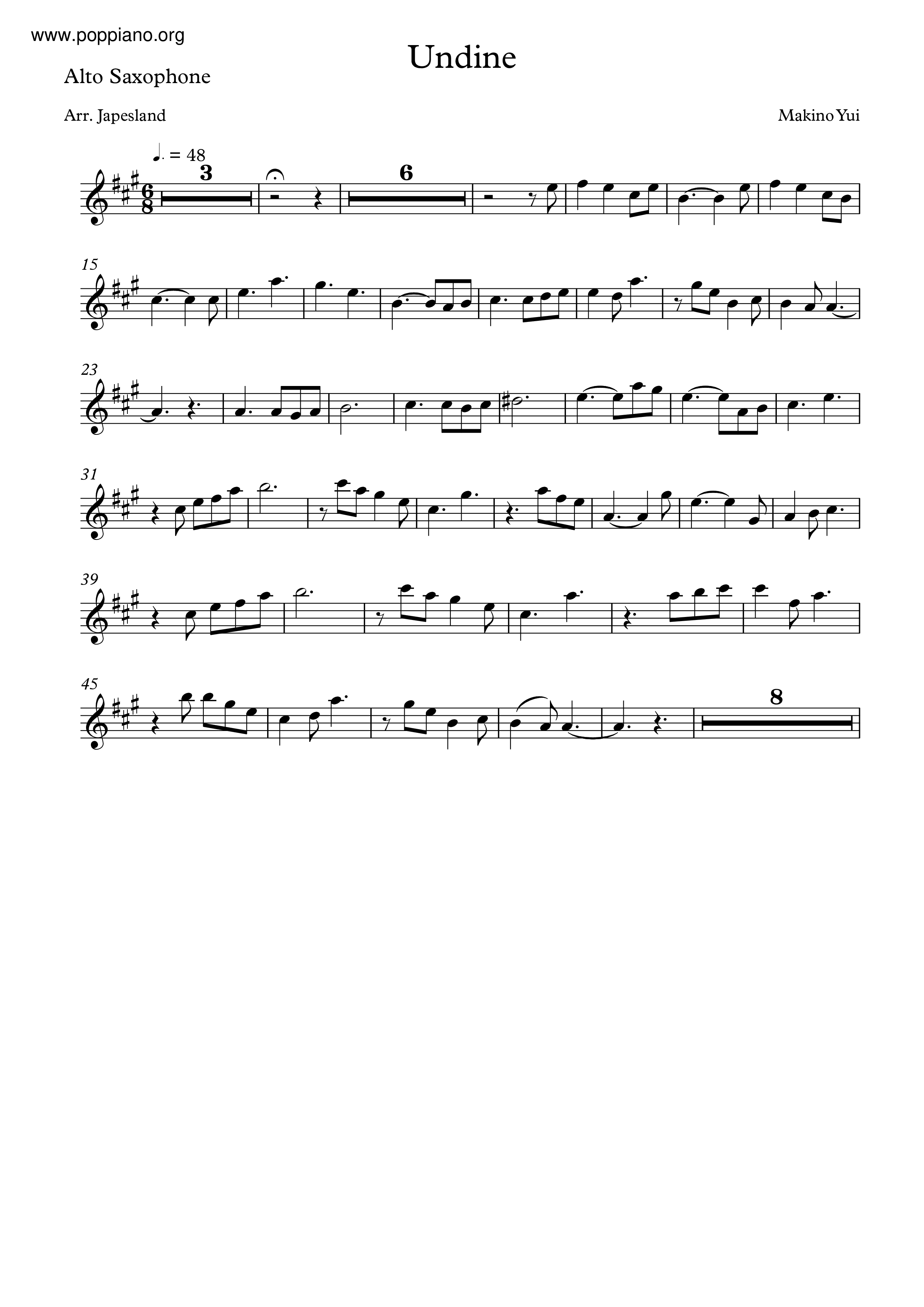 Aria: The Animation-Undine Sheet Music pdf, - Free Score Download ★