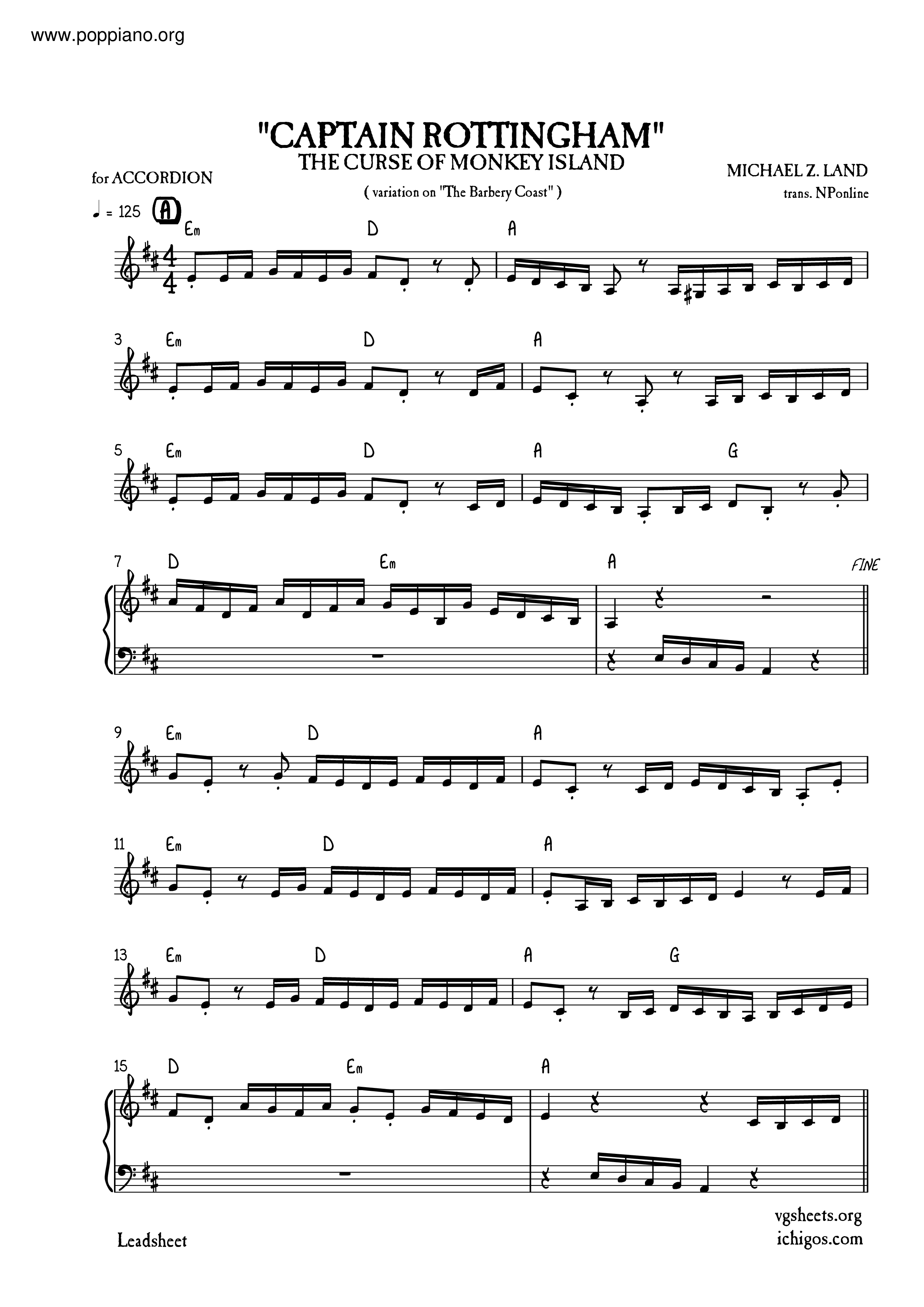 Curse Of Monkey Island-Captain Rottingham Sheet Music pdf, - Free Score ...