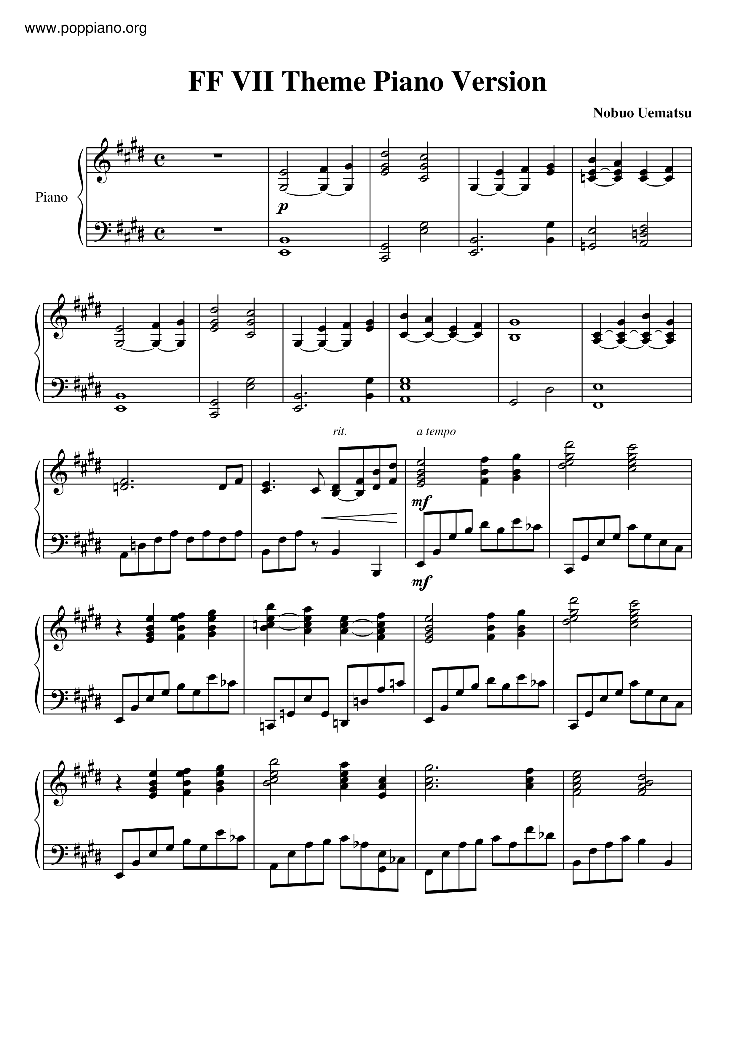 Final Fantasy VII-Final Fantasy Vii Theme Piano Version Sheet Music pdf ...