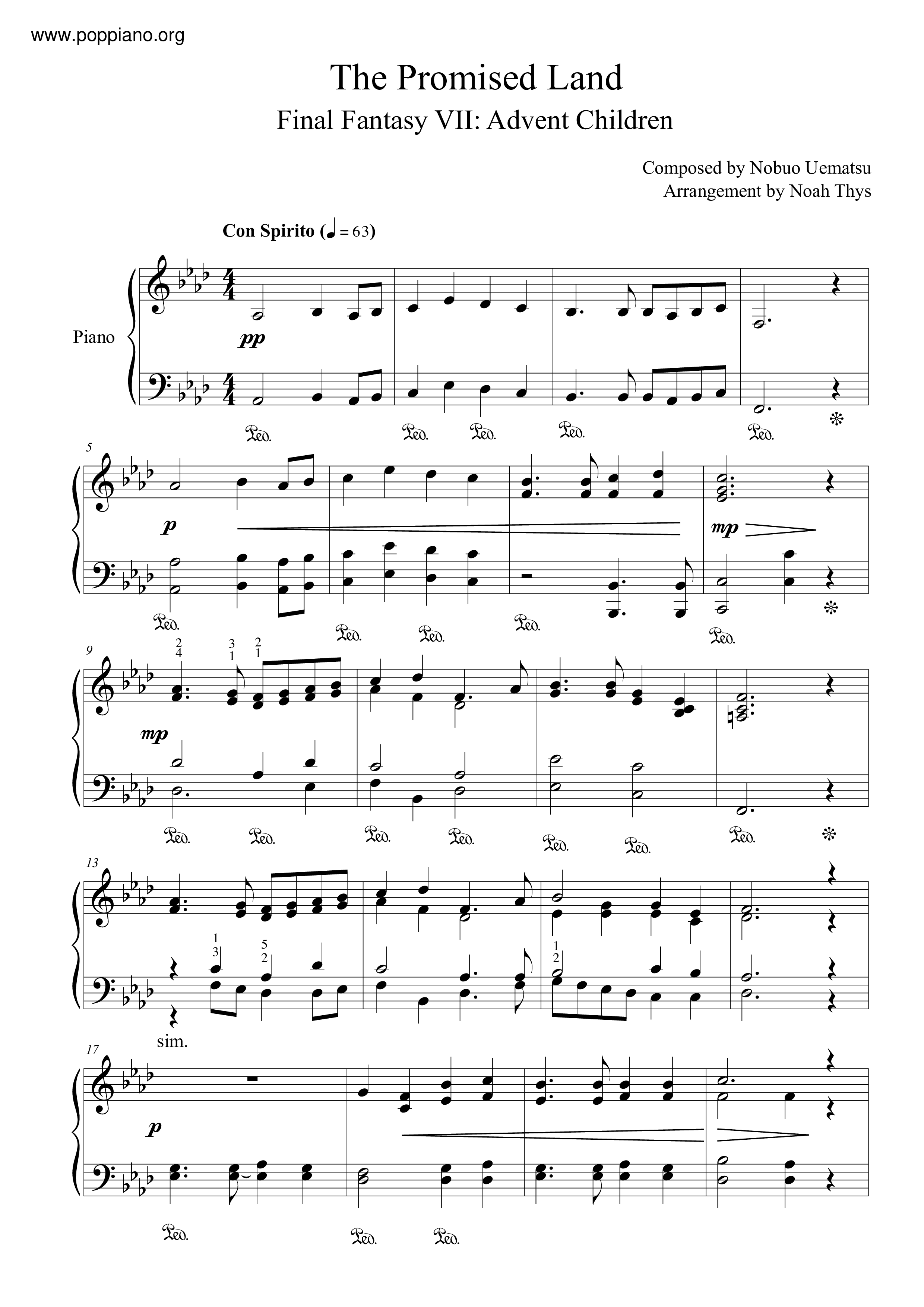 Final Fantasy VII: Advent Children-The Promised Land Sheet Music pdf ...