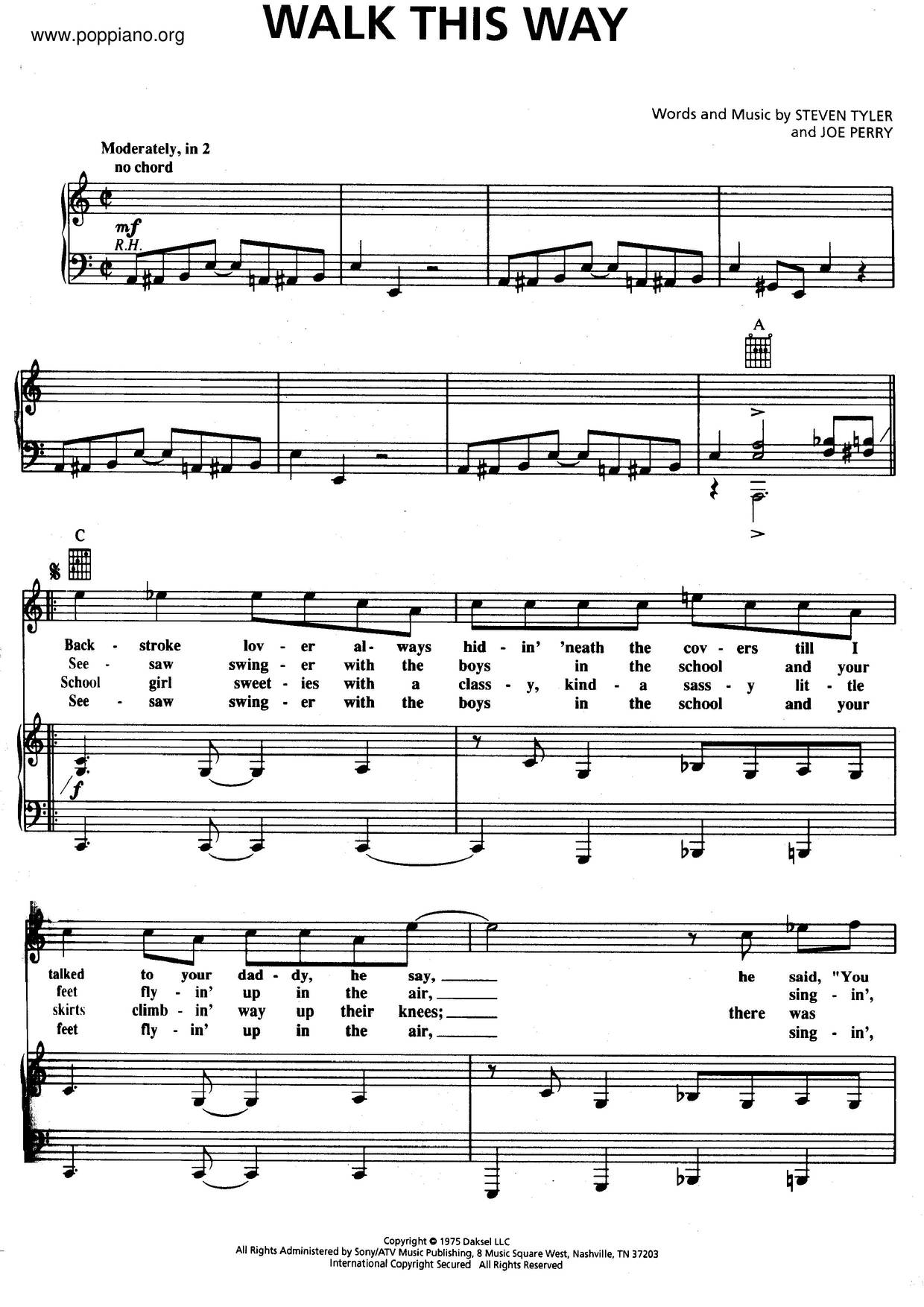 Aerosmith-Walk This Way Sheet Music pdf, - Free Score Download ★