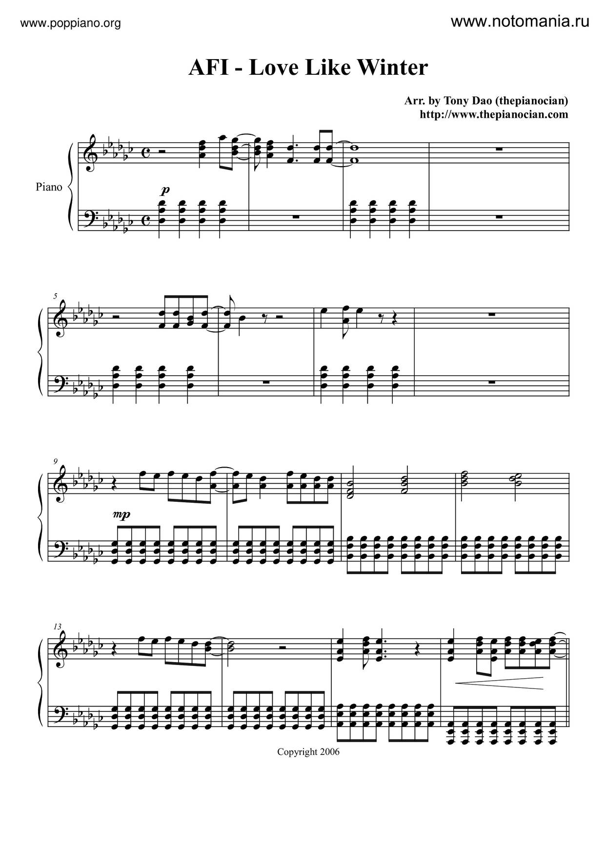 Afi-Love Like Winter Sheet Music pdf, - Free Score Download ★