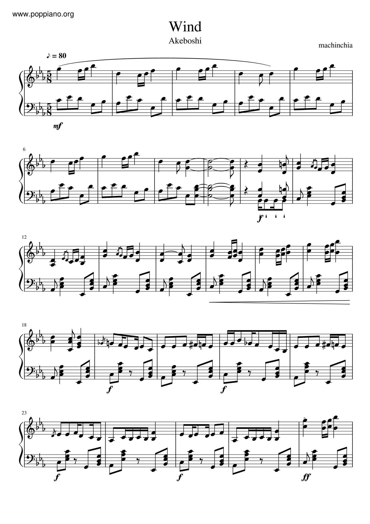 Akeboshi-Naruto - Wind Sheet Music pdf, - Free Score Download ★