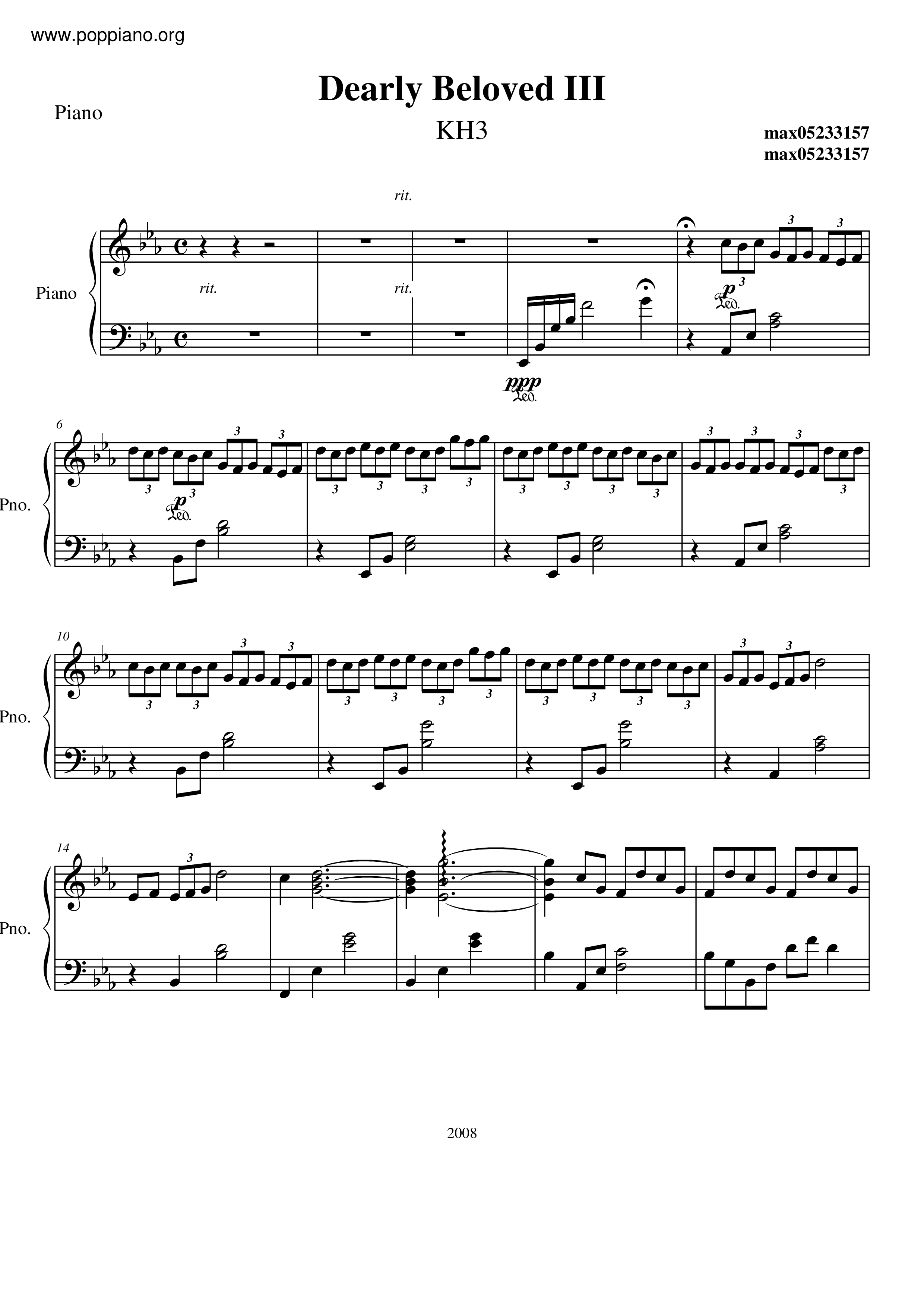 Kingdom Hearts III-Dearly Beloved III Sheet Music pdf, - Free Score ...