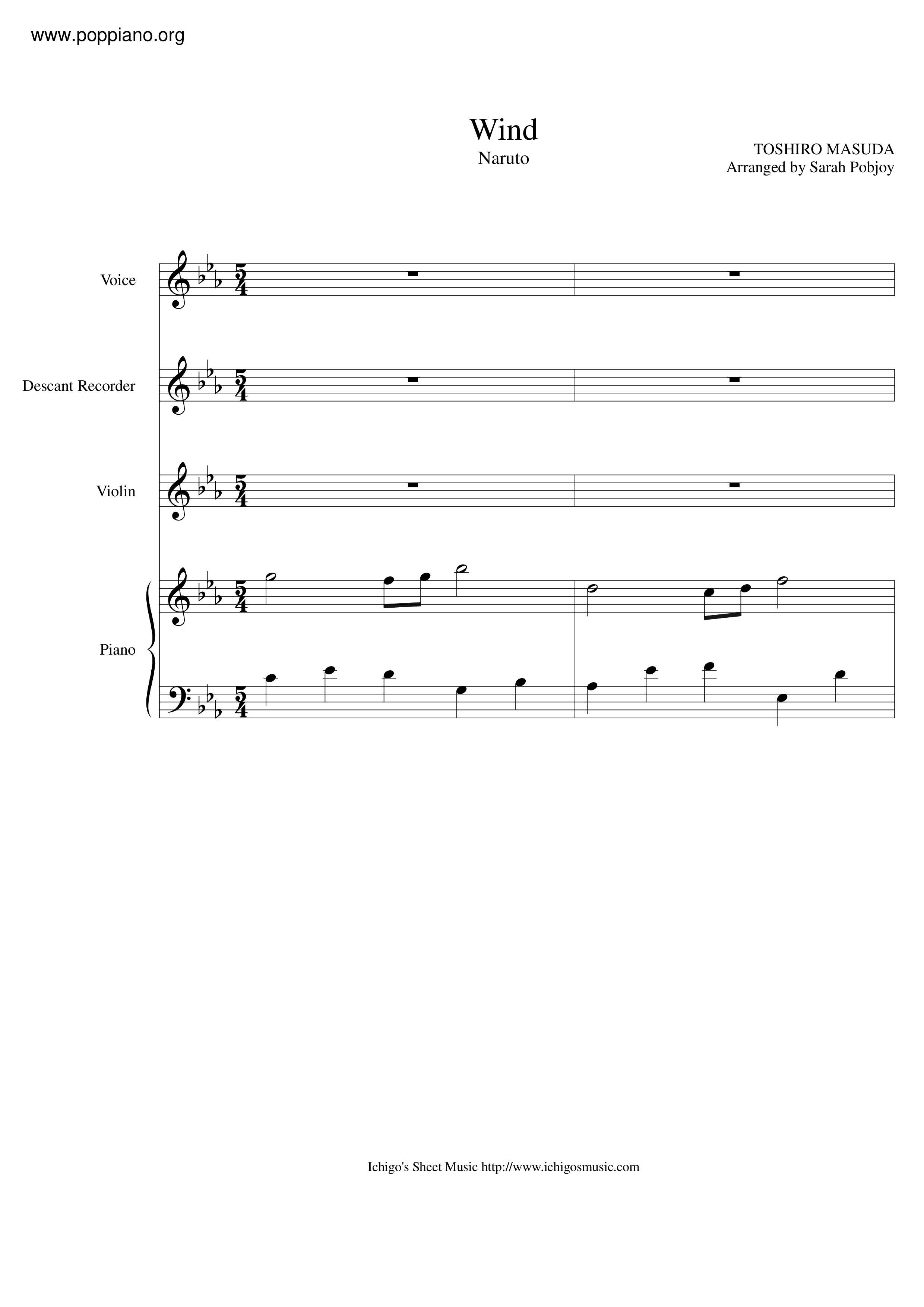 Naruto-Wind Sheet Music pdf, - Free Score Download ★