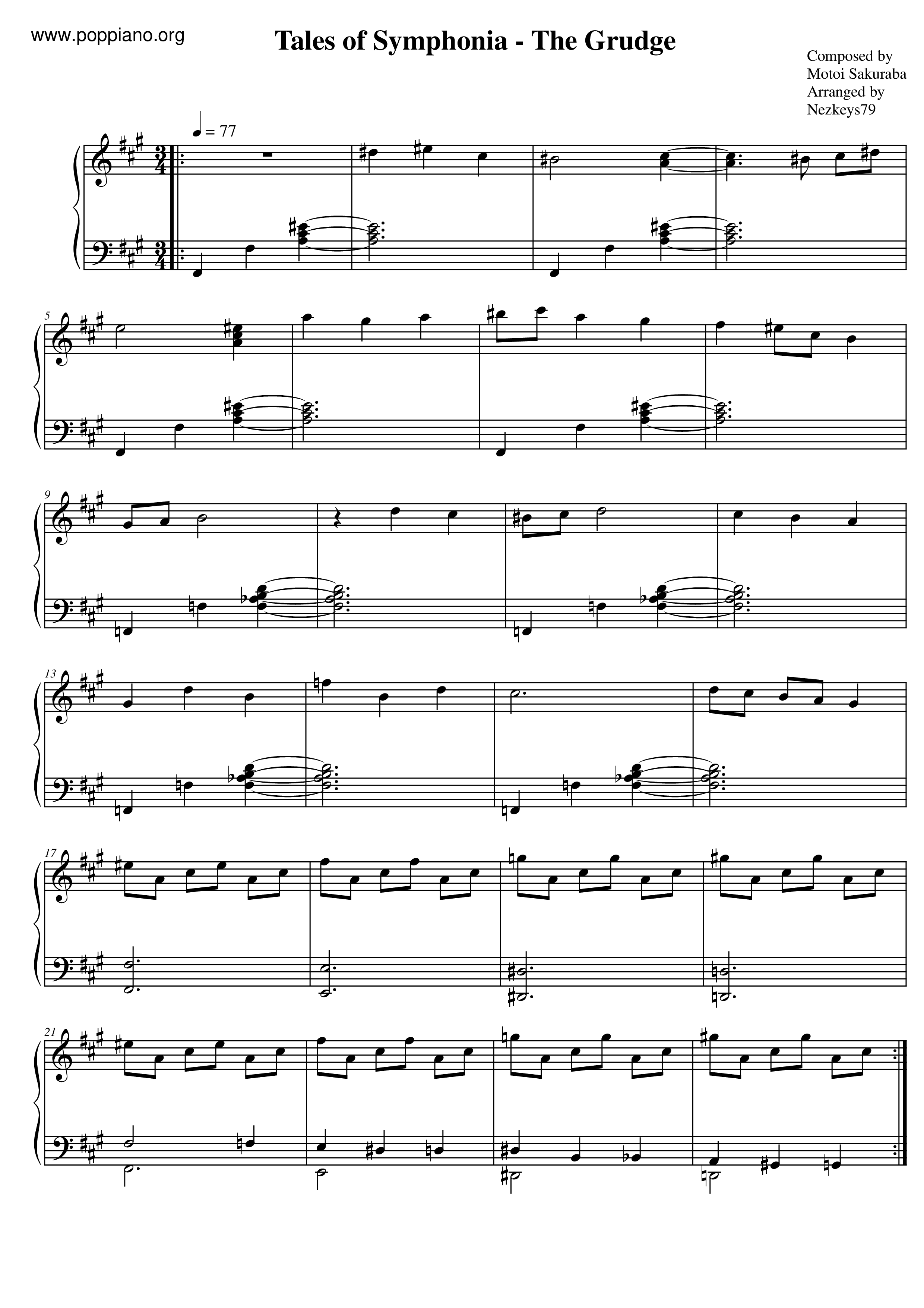 Tales of Symphonia-The Grudge Sheet Music pdf, - Free Score Download ★