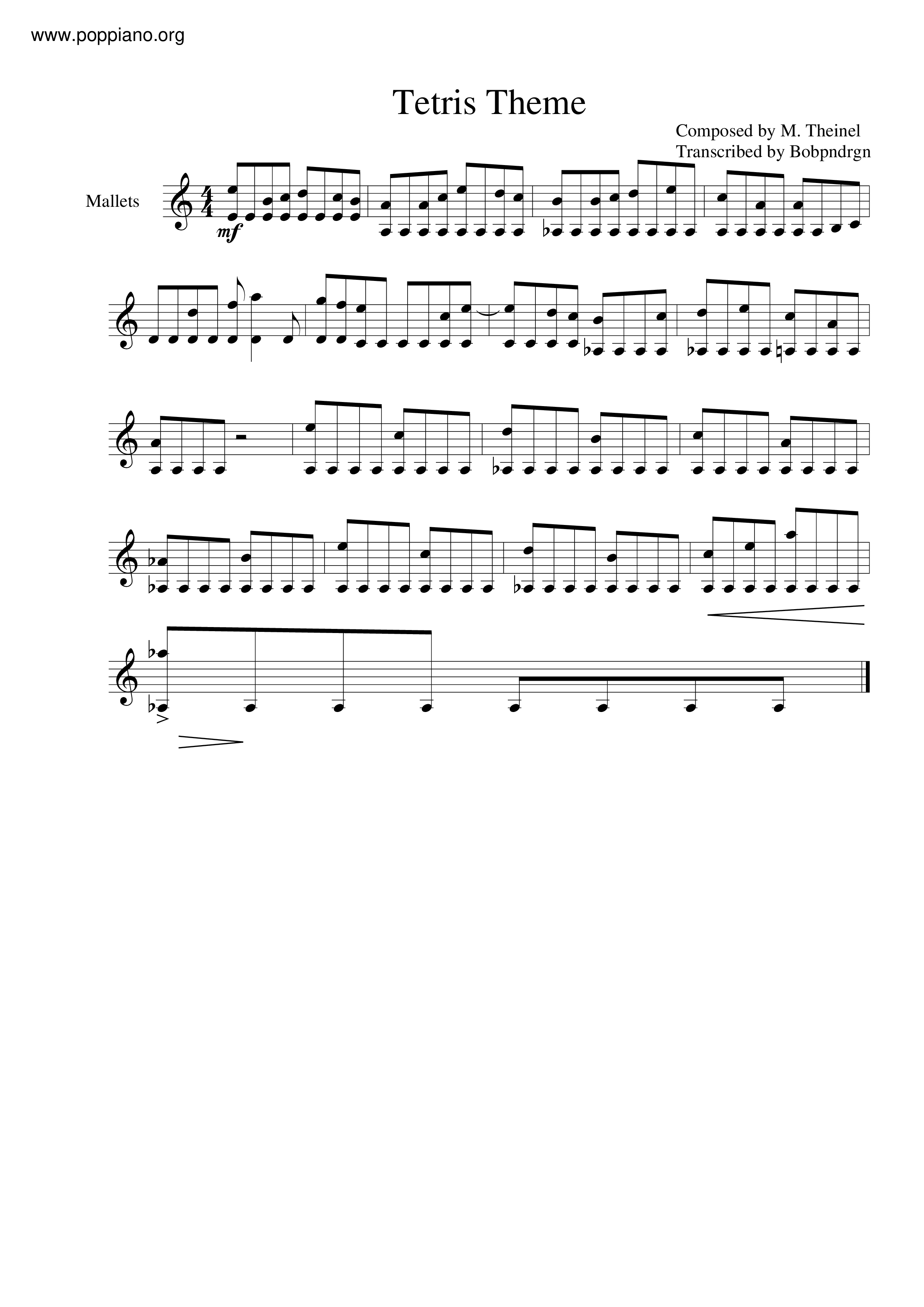 Tetris-Tetris Main Theme Sheet Music pdf, - Free Score Download ★