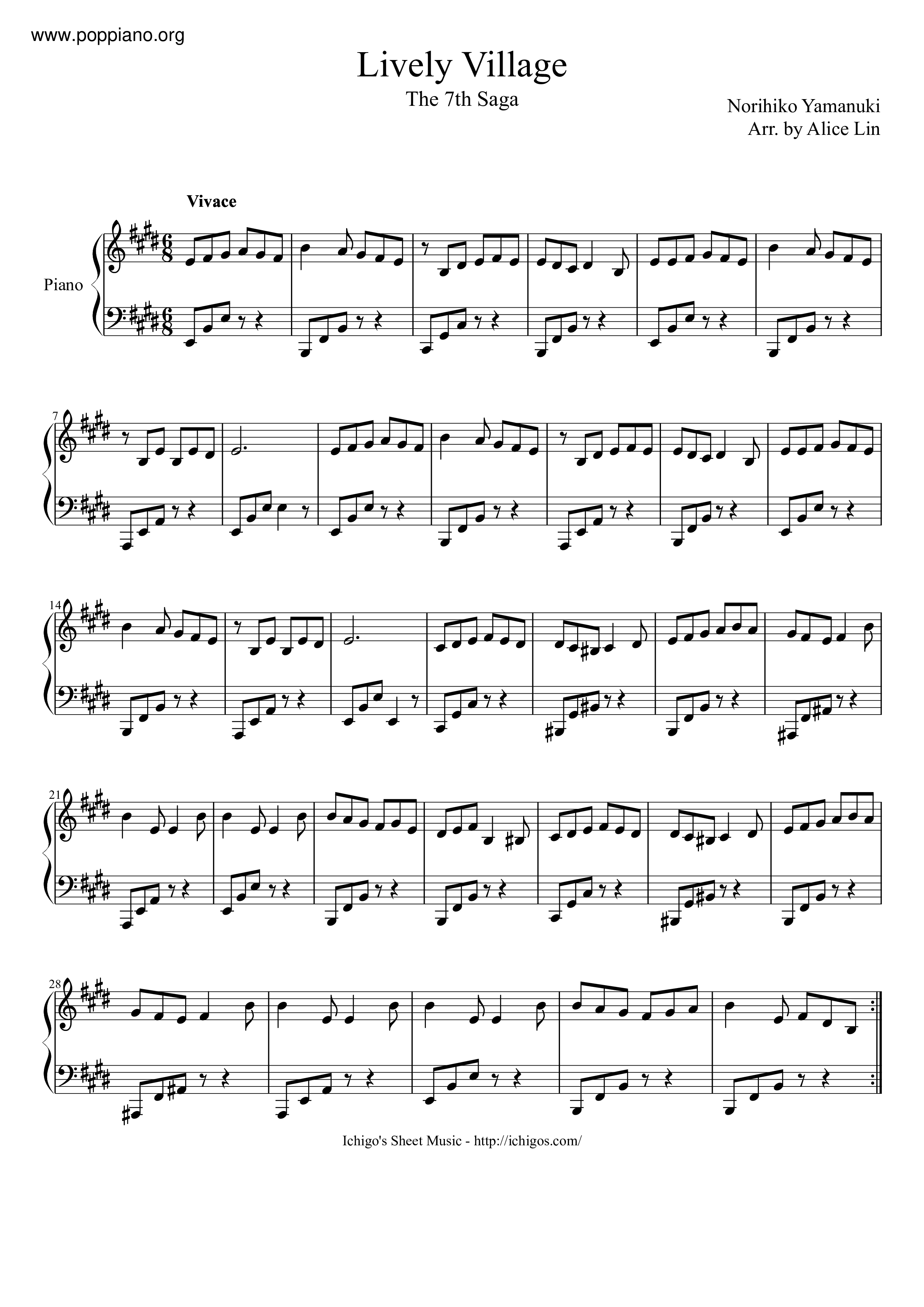 The 7Th Saga-Lively Village Sheet Music pdf, - Free Score Download ★