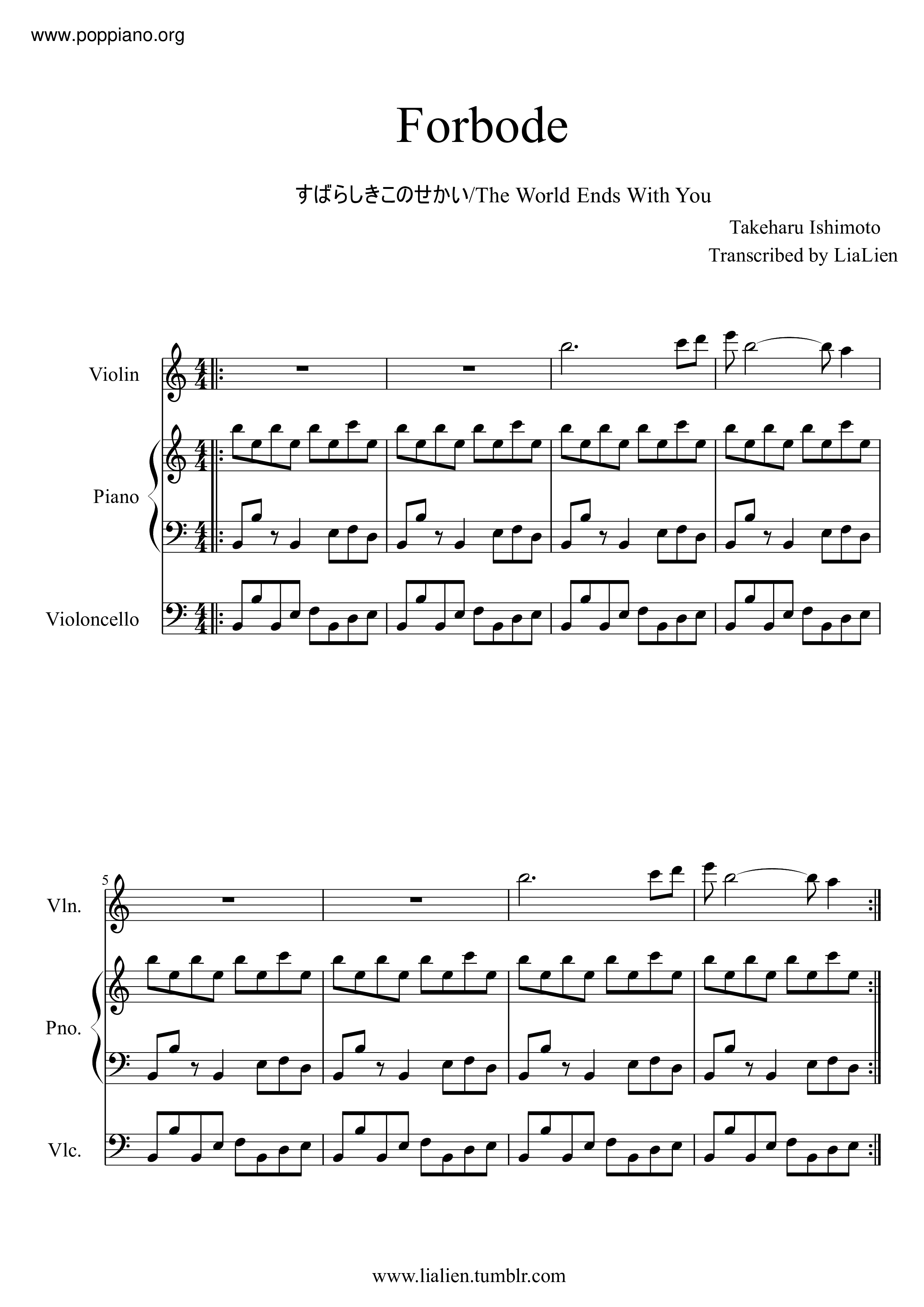 The World Ends With You-Forbode Sheet Music pdf, - Free Score Download ★