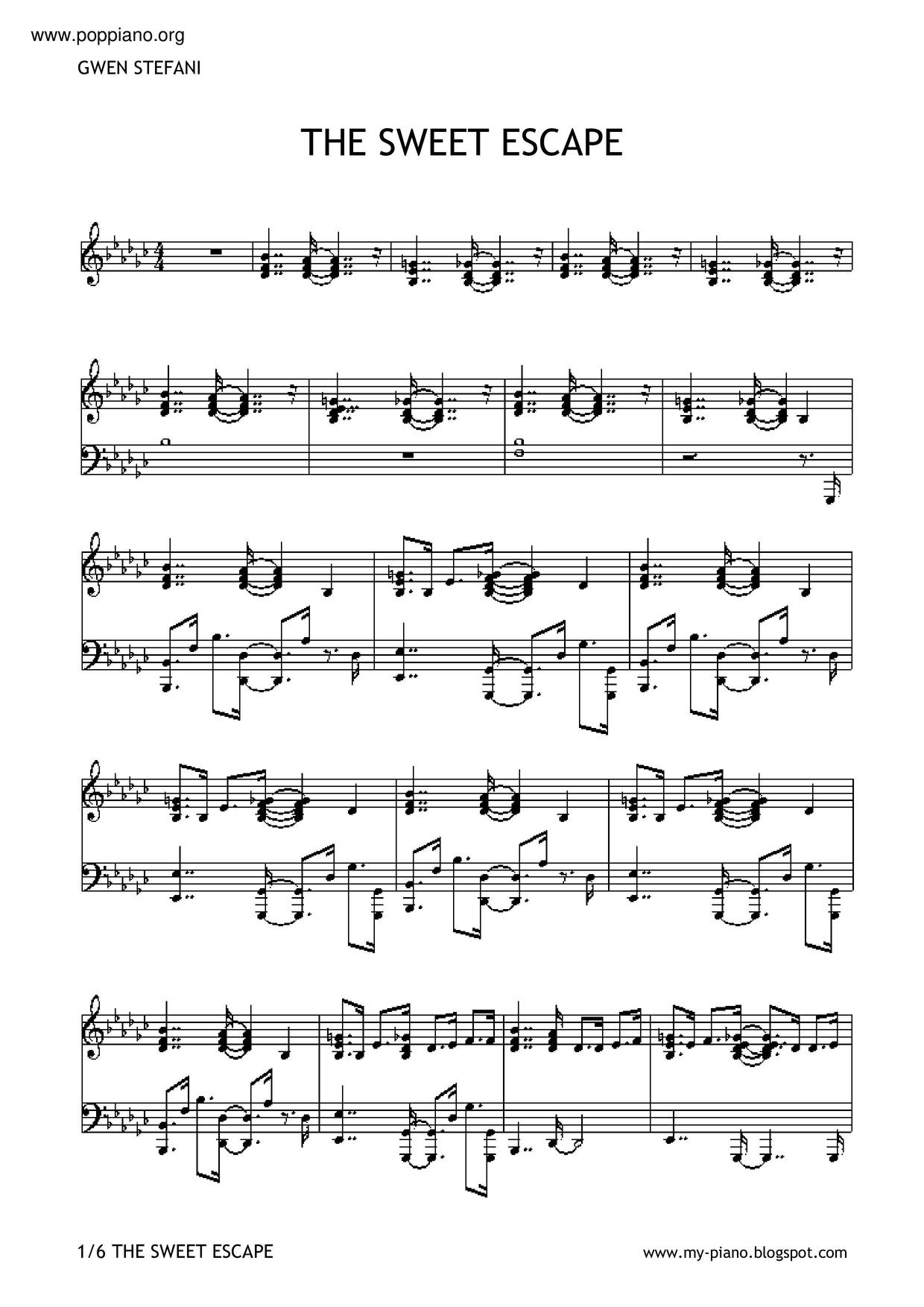 Gwen Stefani Ft. Akon-The Sweet Escape Sheet Music pdf, - Free Score ...