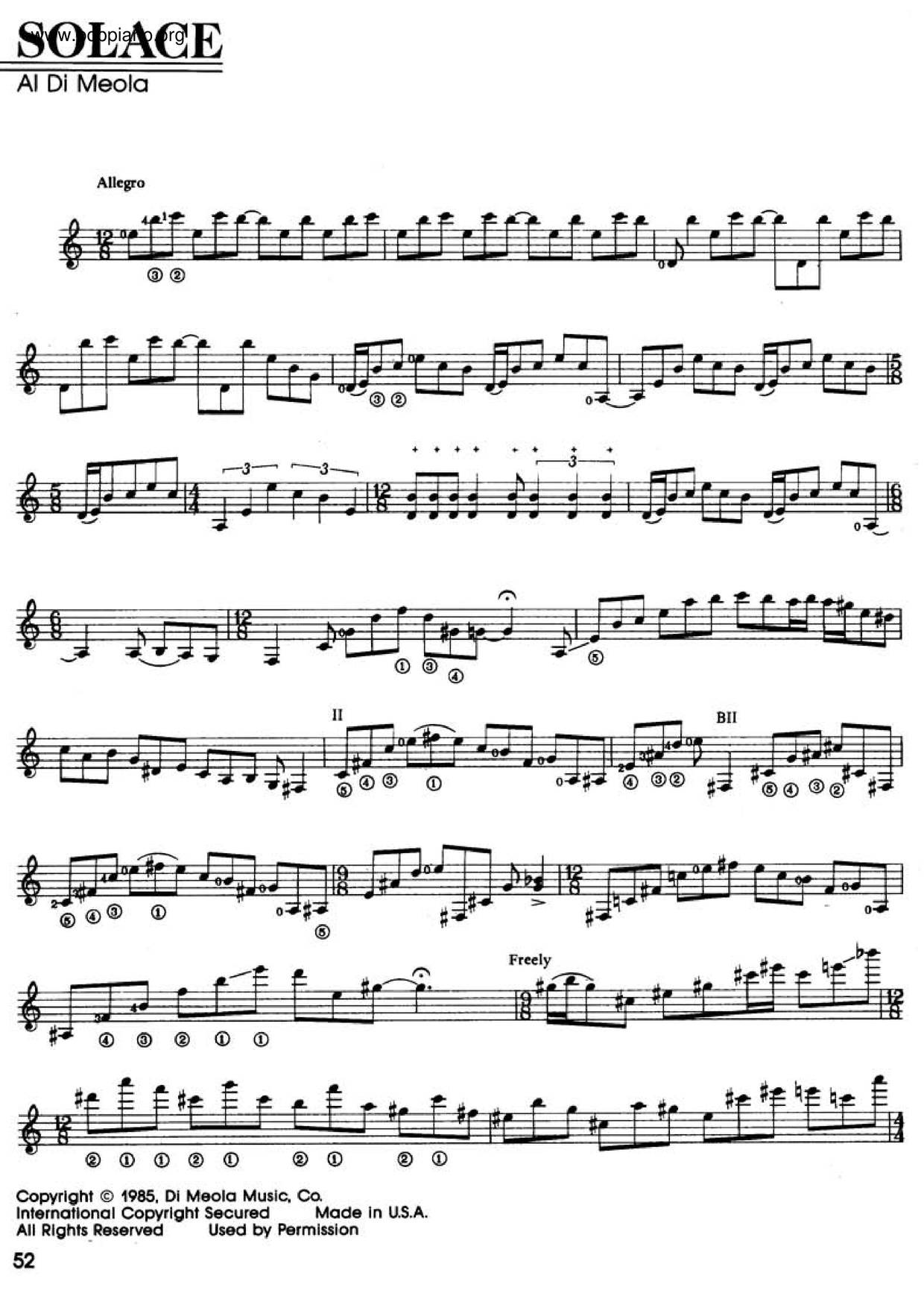 Al Di Meola-Solace Sheet Music pdf, - Free Score Download ★