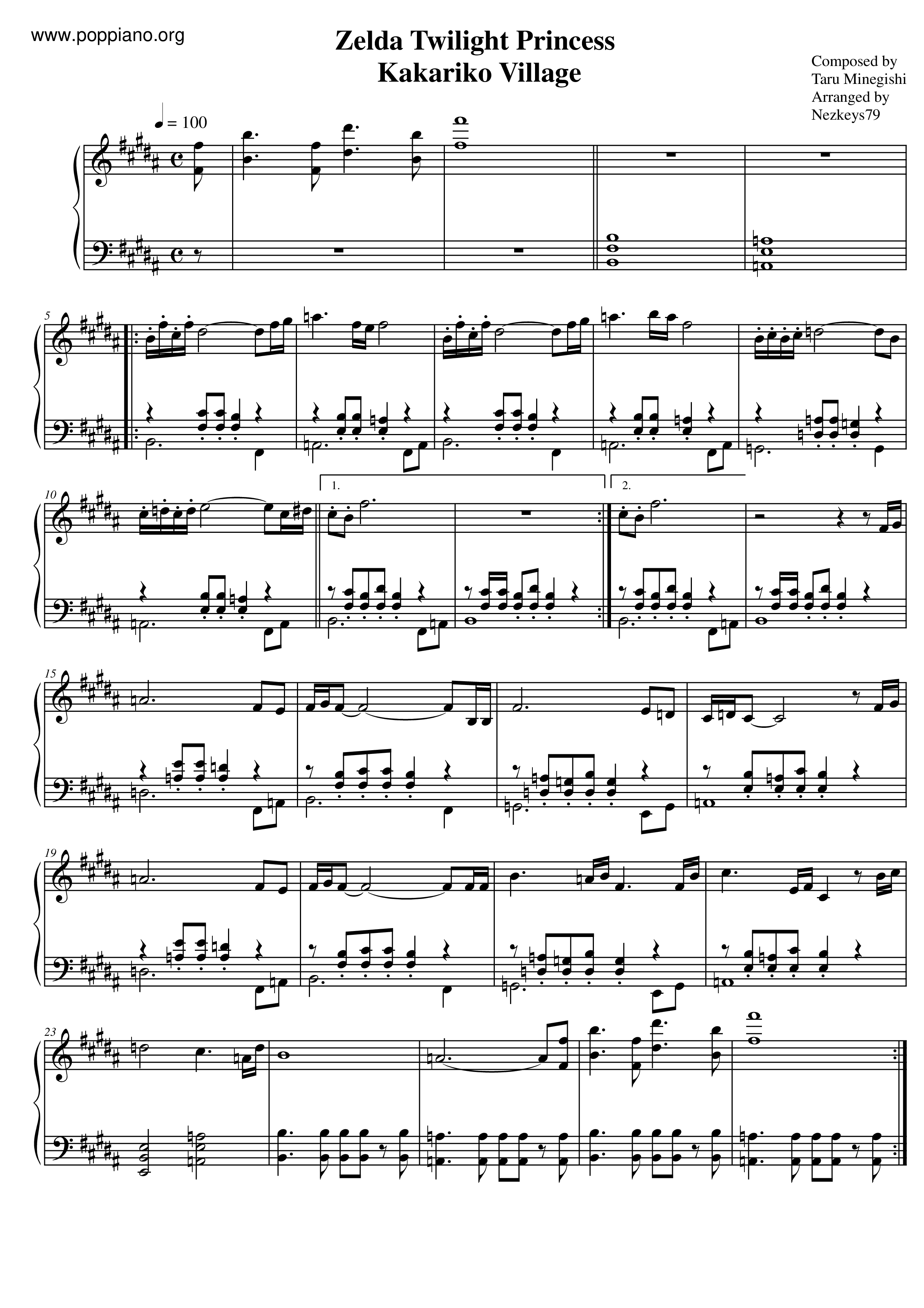 The Legend of Zelda: Twilight Princess-Kakariko Village Sheet Music pdf, - Free Score Download ★