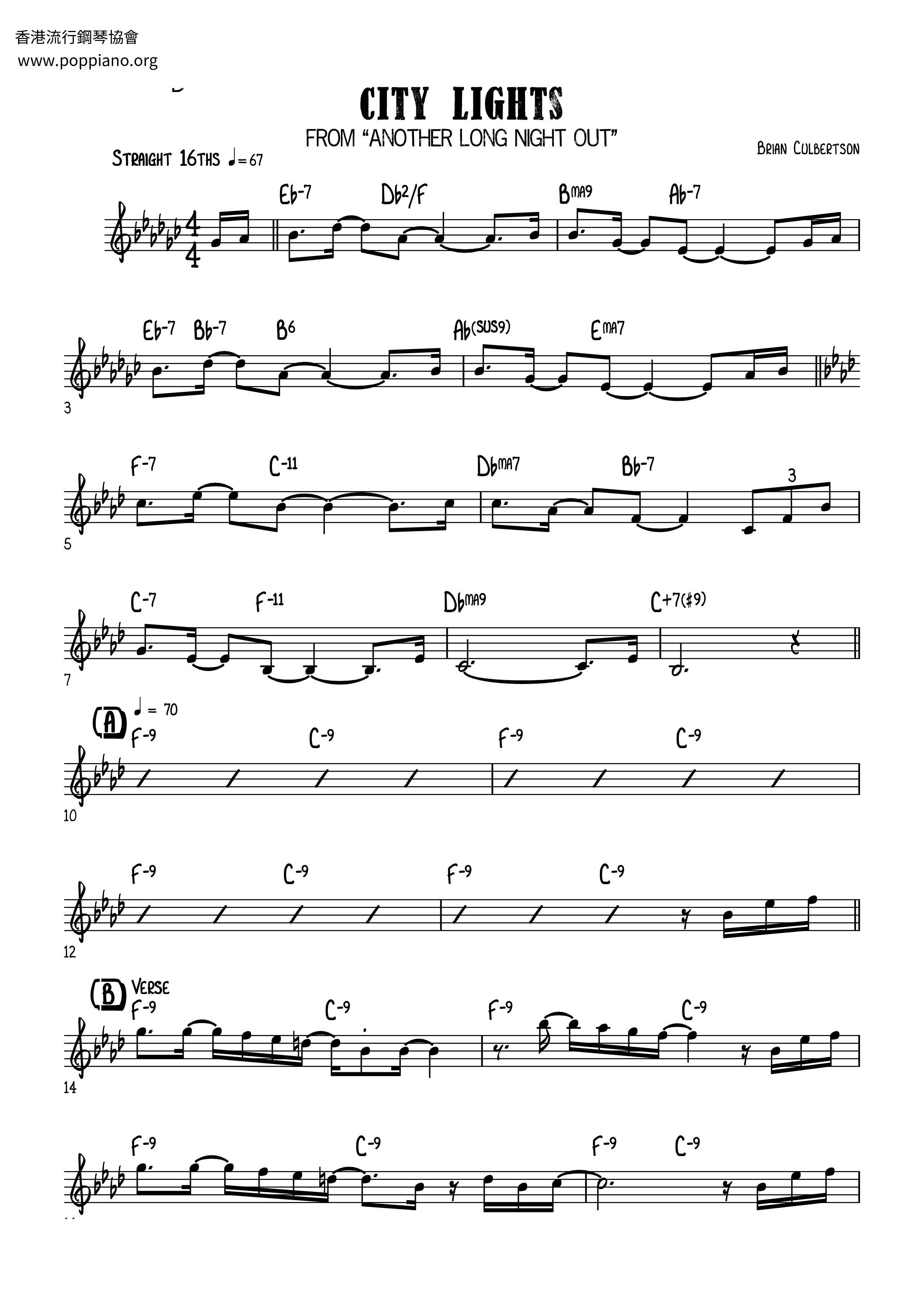 Brian Culbertson-City Lights Sheet Music pdf, - Free Score Download ★