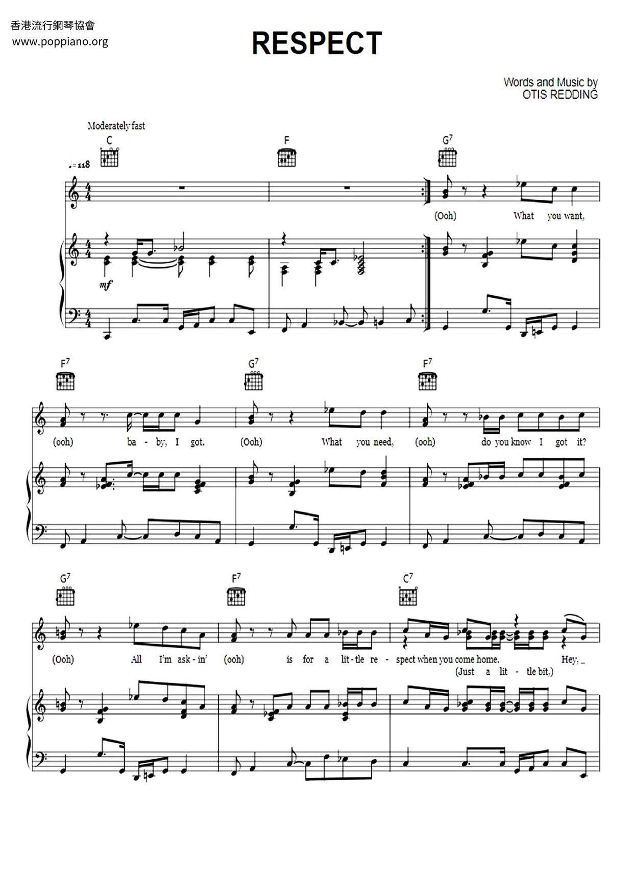 Aretha Franklin-Respect Sheet Music pdf, - Free Score Download ★