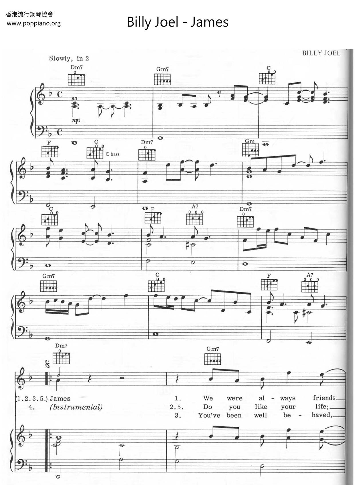 Billy Joel-James Sheet Music pdf, - Free Score Download ★