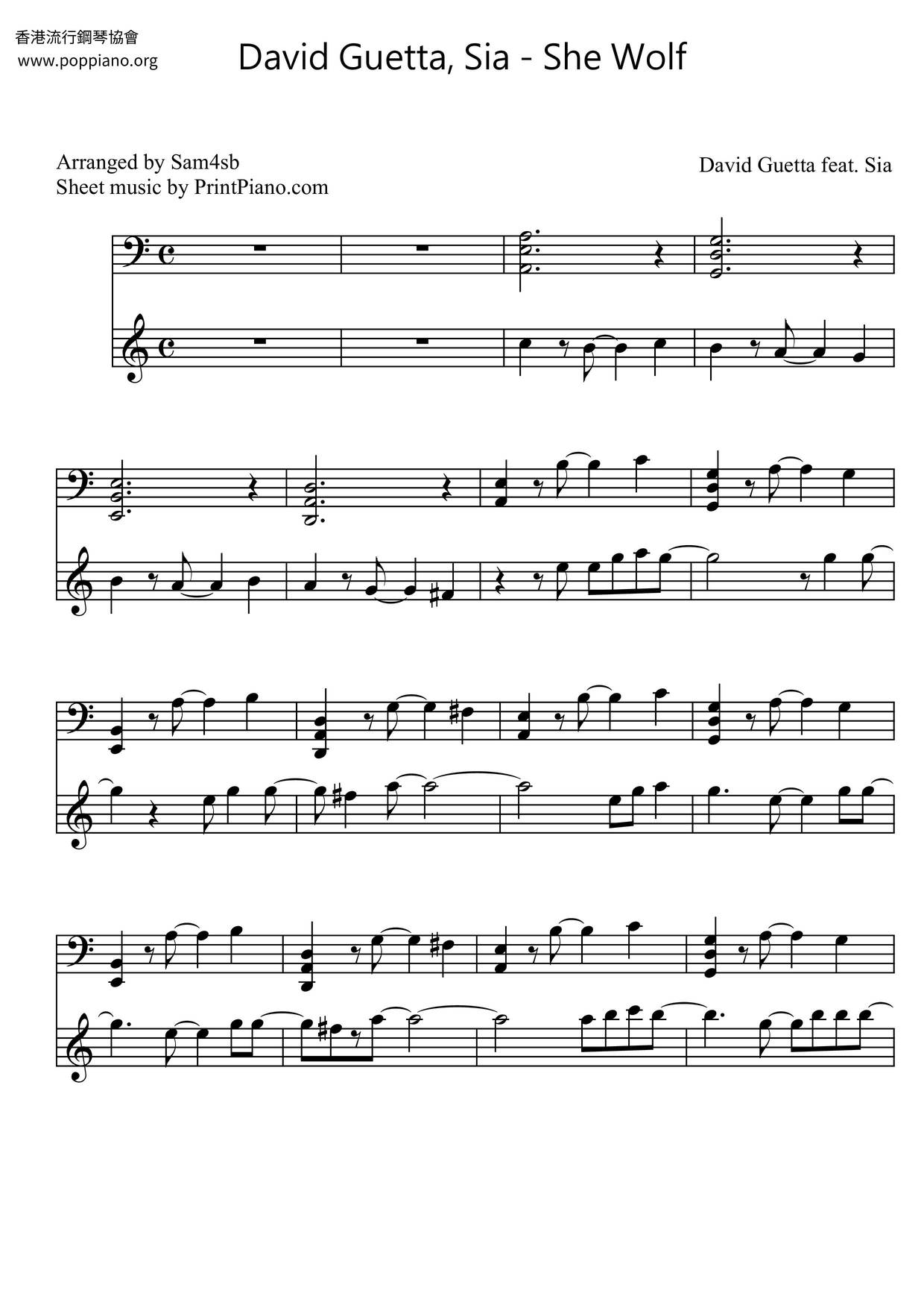 David Guetta, Sia-She Wolf Sheet Music pdf, - Free Score Download ★
