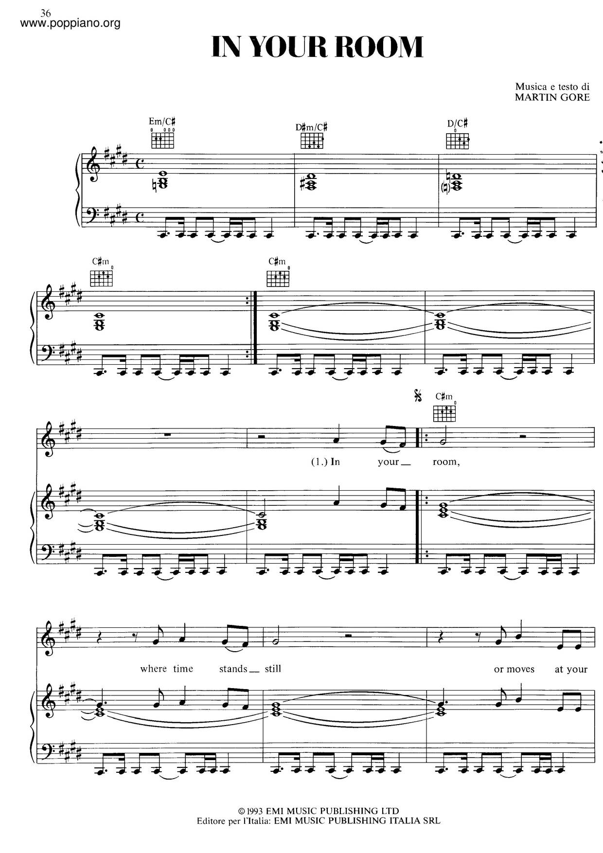 Depeche Mode-In Your Room Sheet Music pdf, - Free Score Download ★